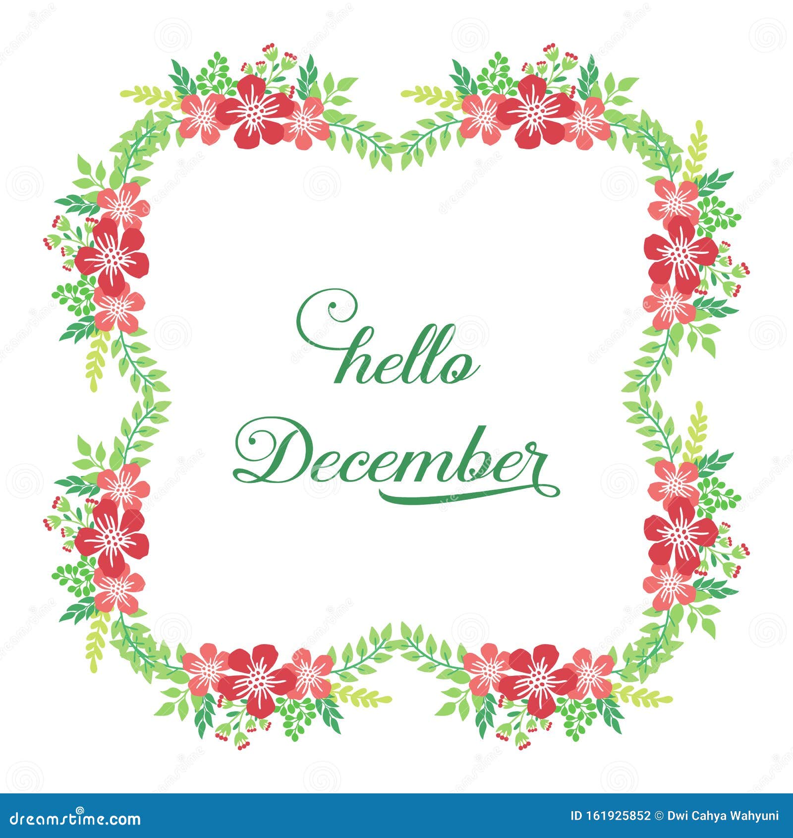 Decorative of Card Hello December, with Modern Red Flower Frame. Vector ...