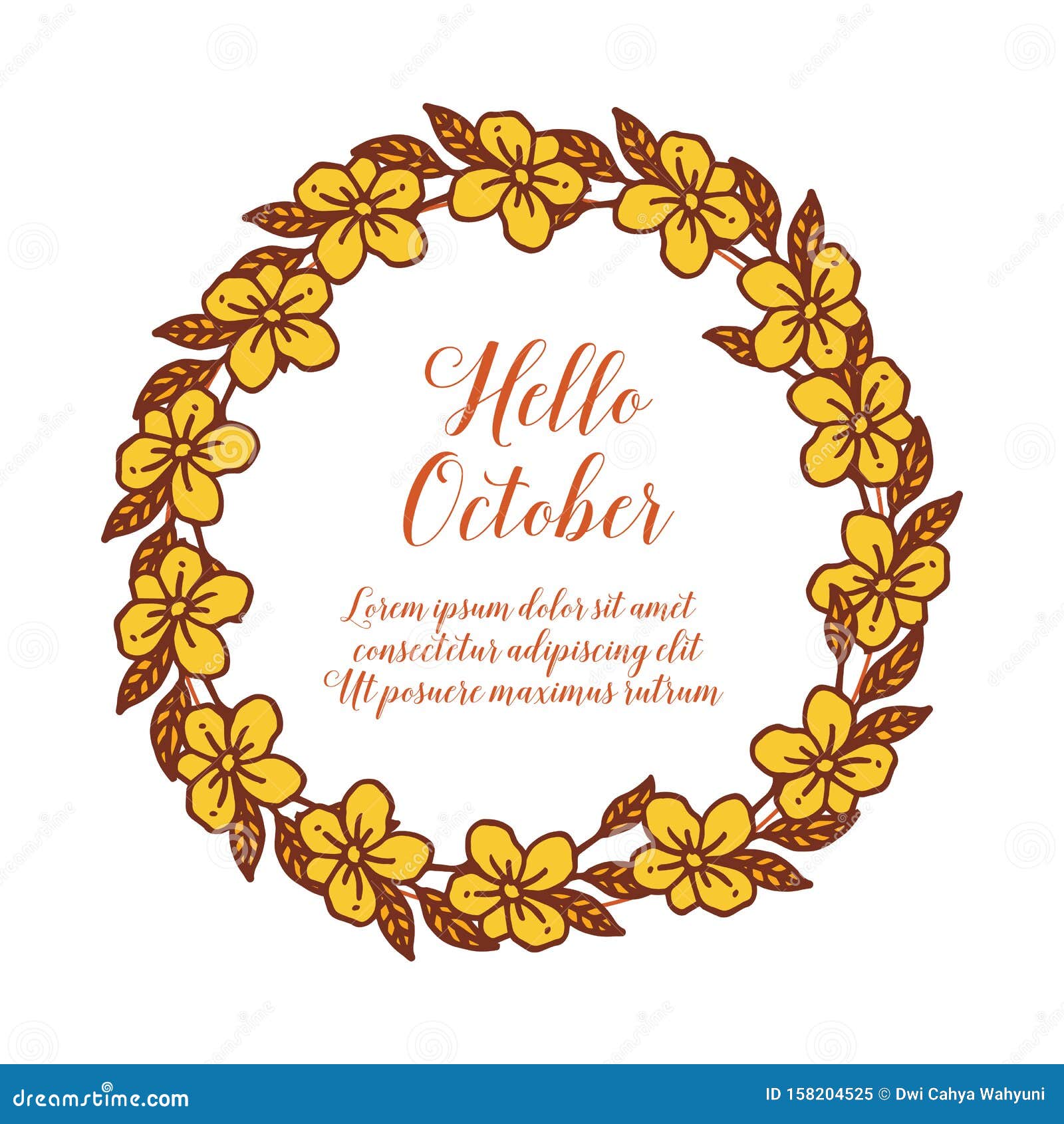 Decorative of Card Hello October with Leaf Floral Frame. Vector Stock ...