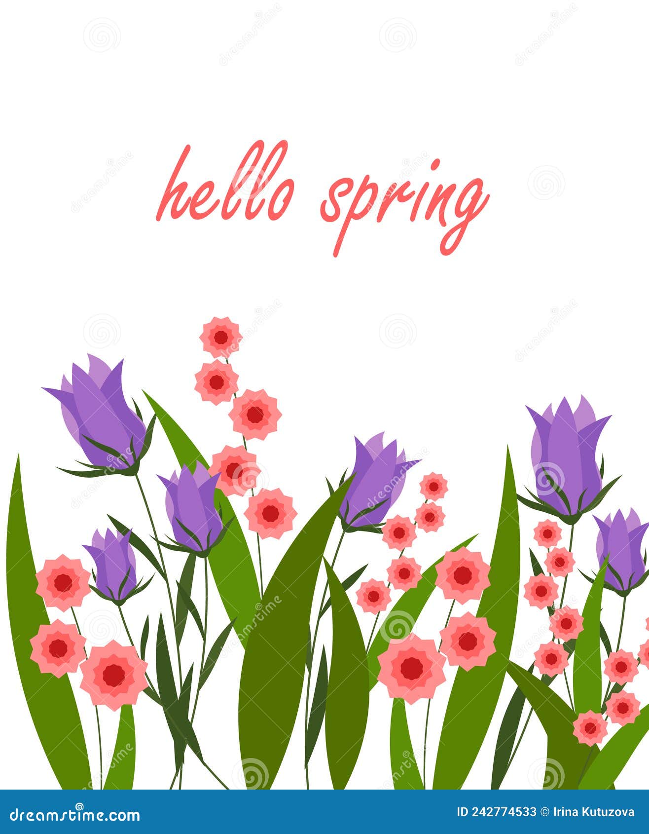 Decorative Card Template with Spring Flowers. Vector Illustration ...
