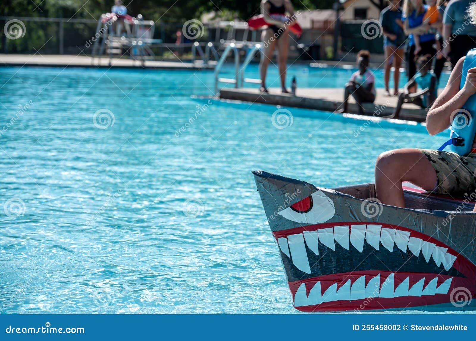 Decorative Cardboard Boat in a Pool. Stock Photo - Image of friends ...
