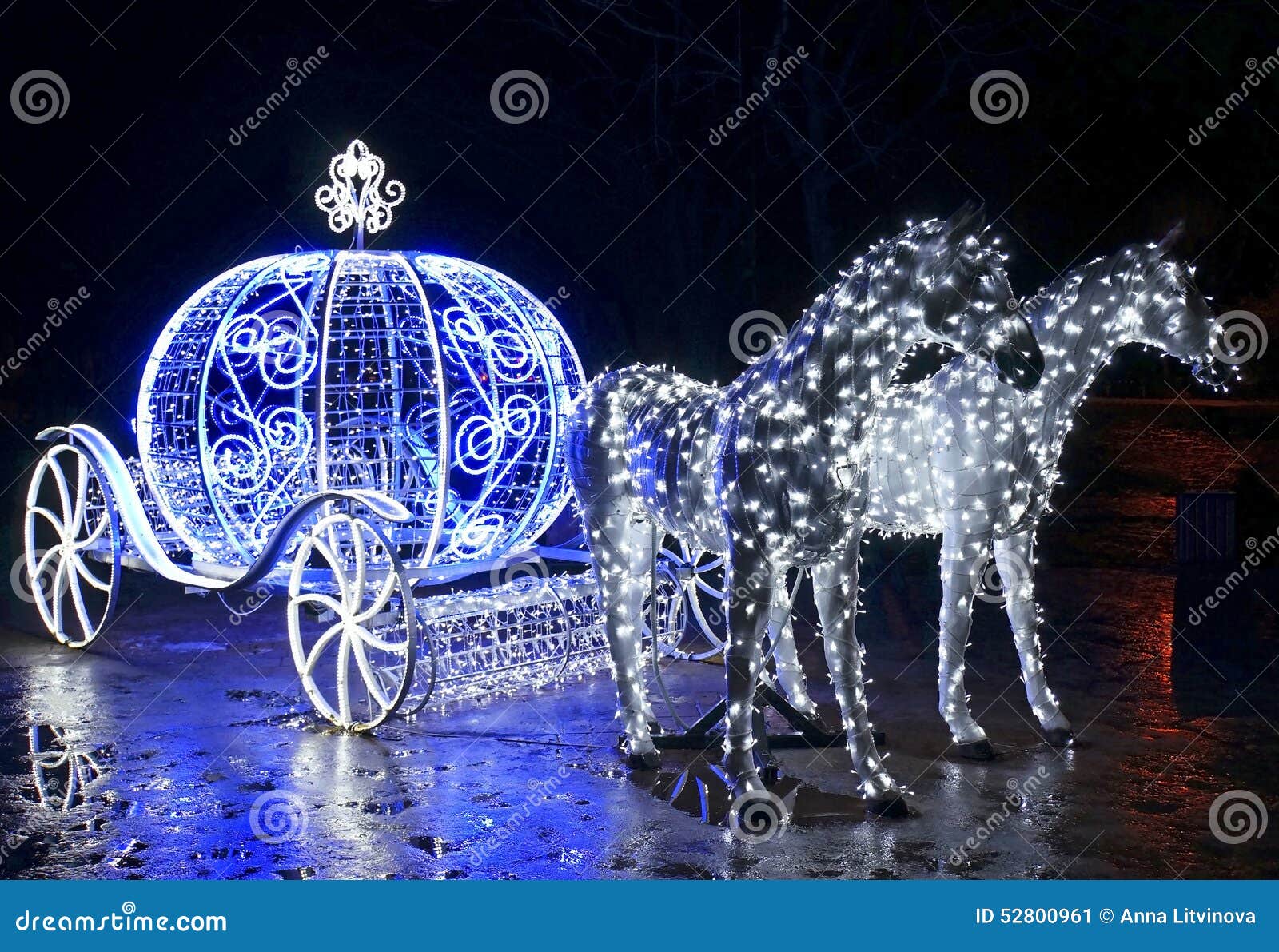 Decorative Carriage with Horses Decorated with Lights Stock Image ...
