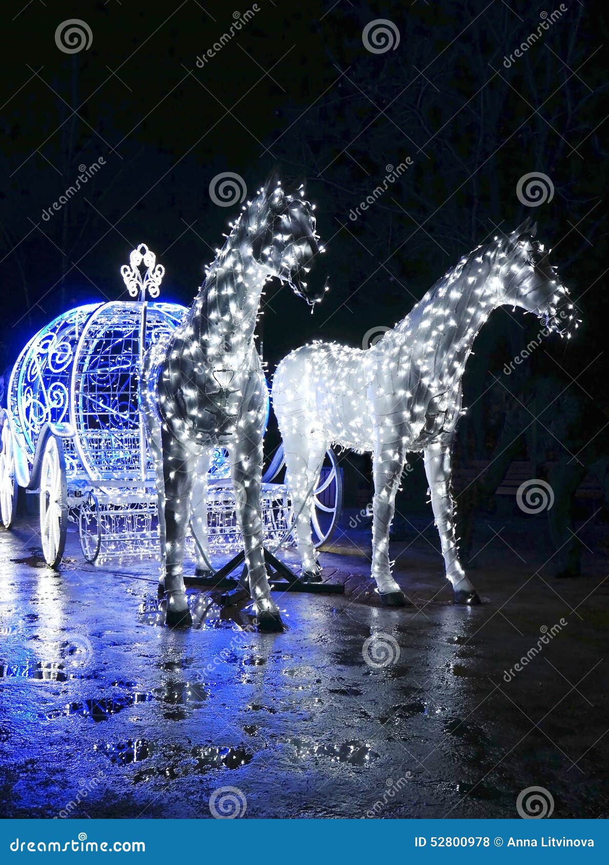Decorative Carriage with Horses Decorated with Lights Stock Photo ...