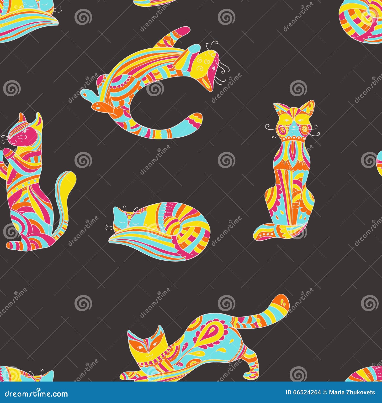 Decorative cats pattern stock vector. Illustration of isolated - 66524264