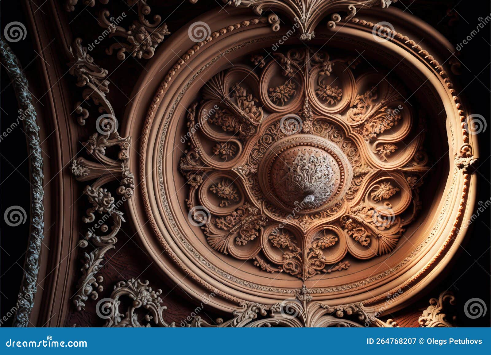 A Decorative Ceiling with a Circular Design on it S Side and a Circular ...