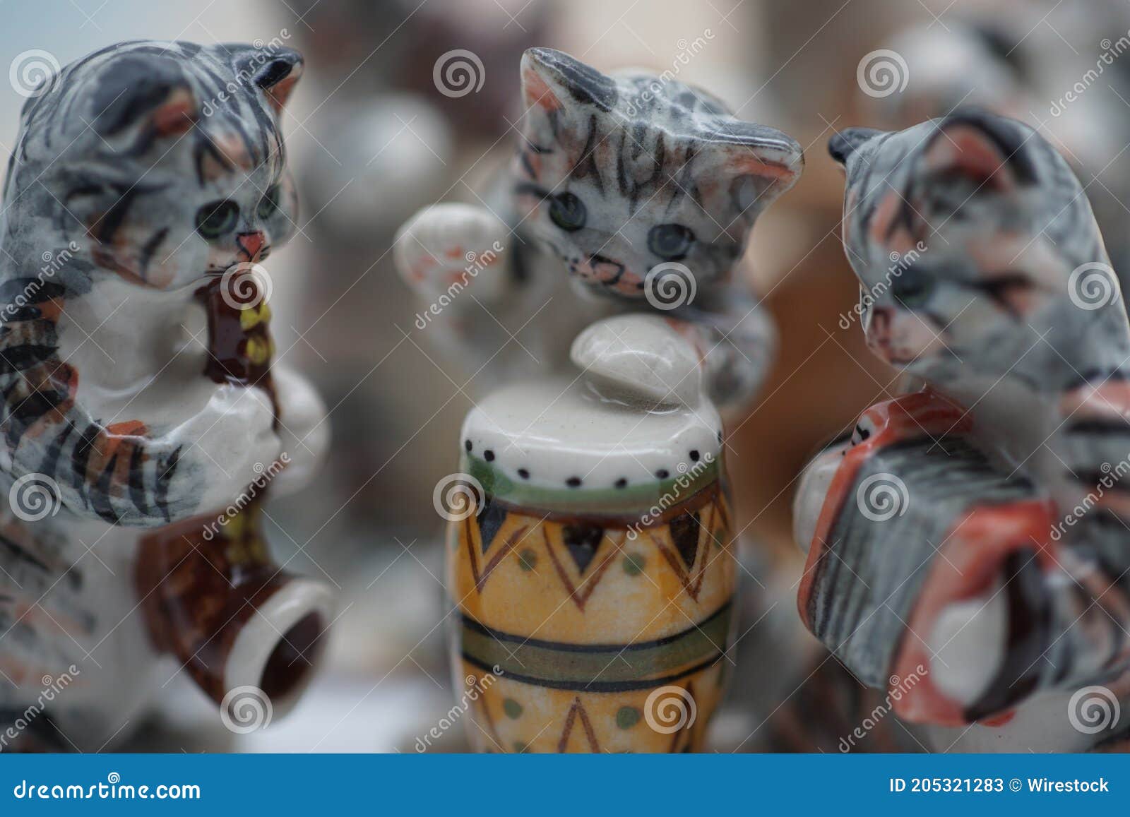 Decorative Ceramic Cat Figurines Playing Different Instruments Stock ...