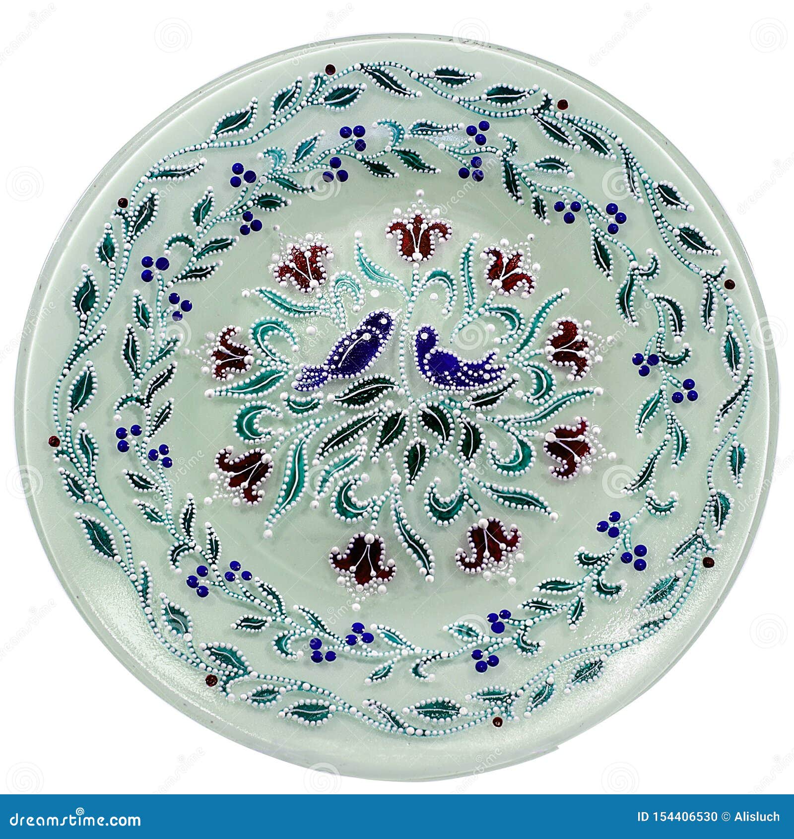 Decorative Ceramic Dish Painted with a Circular Pattern, Isolated on a ...