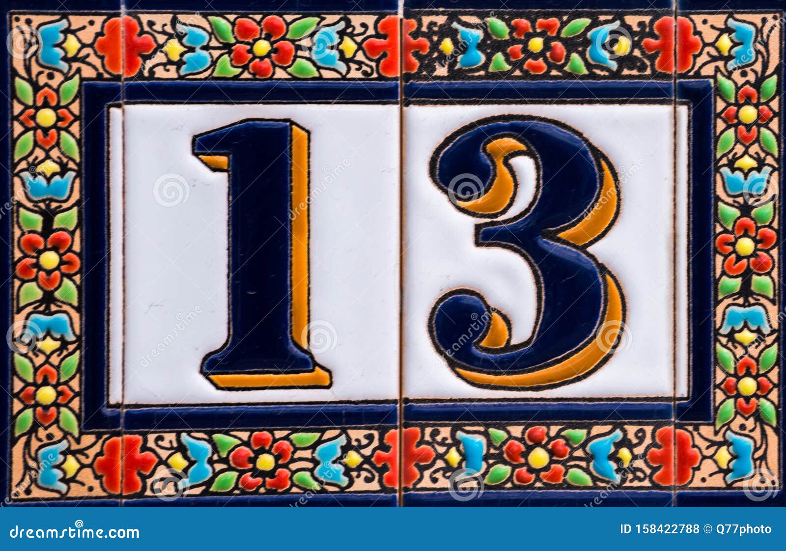 Decorative Ceramic House Number 13 Tile on the Wall, Characteristic ...