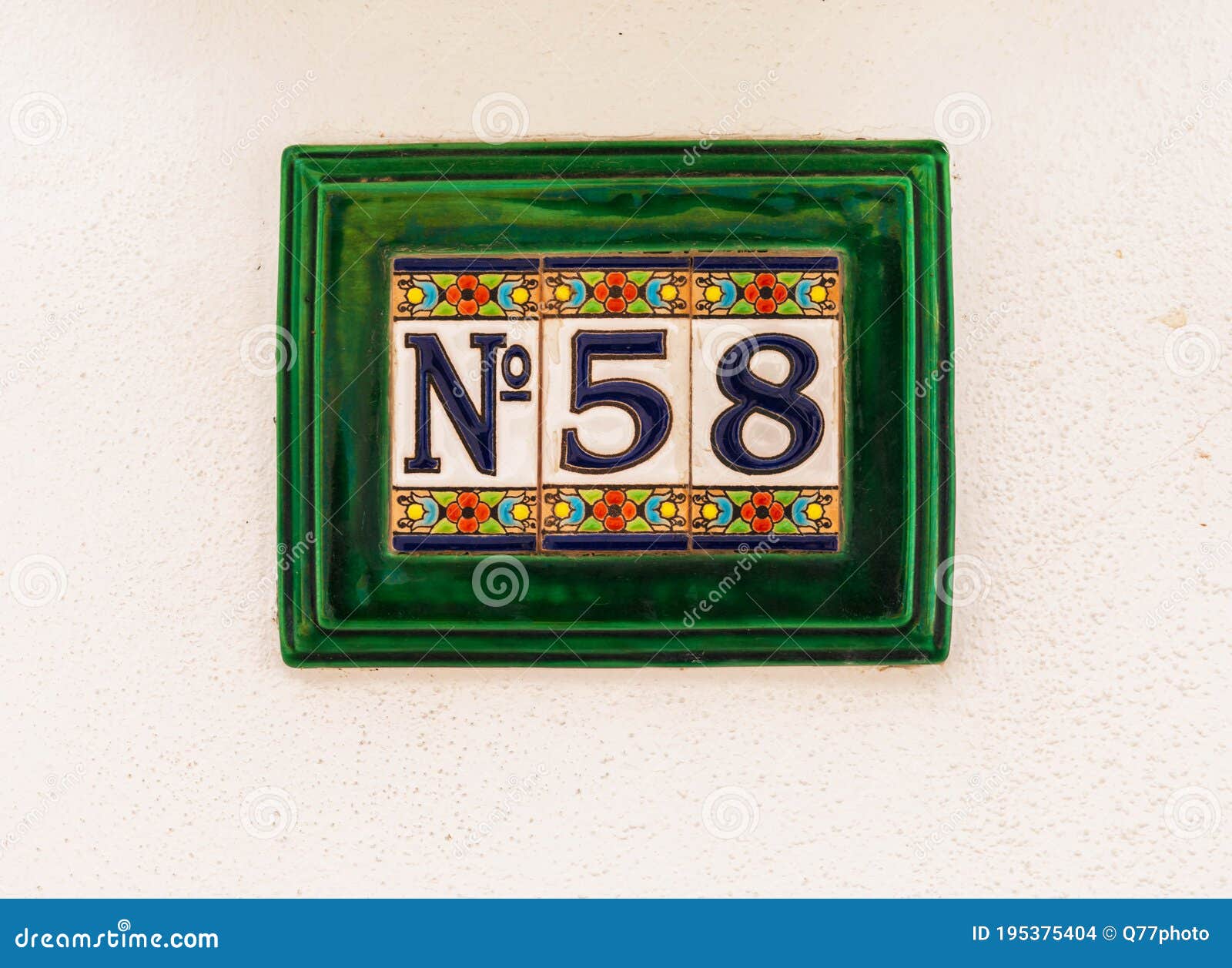 Decorative Ceramic House Number 58 Tile on the Wall, Characteristic ...
