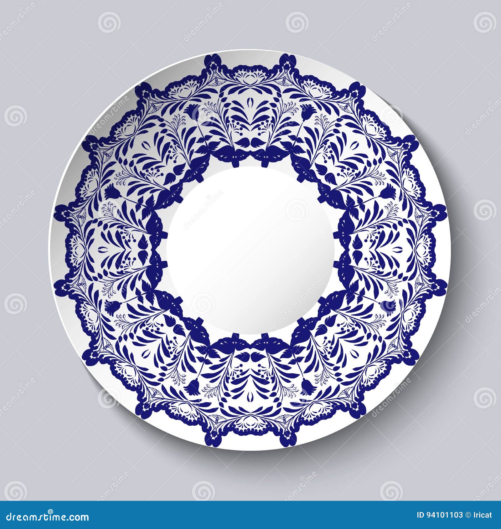 Decorative Ceramic Plate with a Blue Floral Pattern. Stock Vector ...