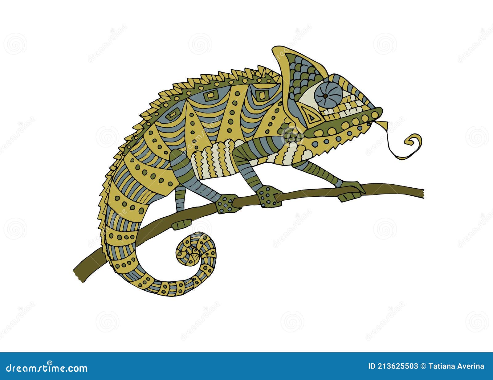 Decorative Chameleon on the Branch, Flat Design. Vector Illustration ...