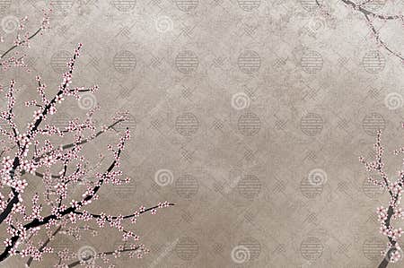 Decorative Cherry Tree and Chinese Pattern Filigre Stock Illustration ...