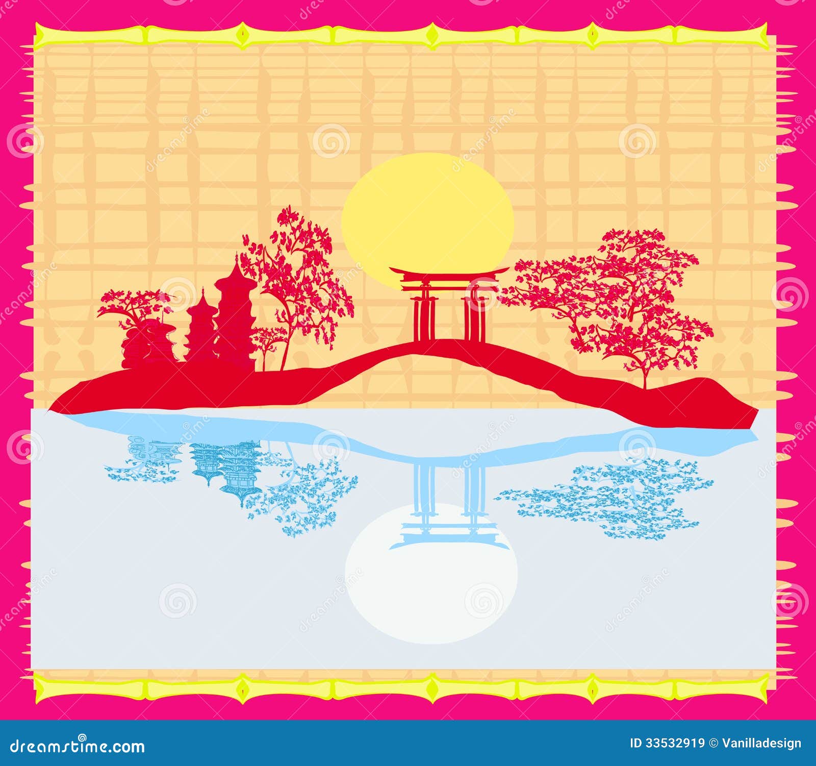 Decorative Chinese Landscape Card Stock Vector - Illustration of ...
