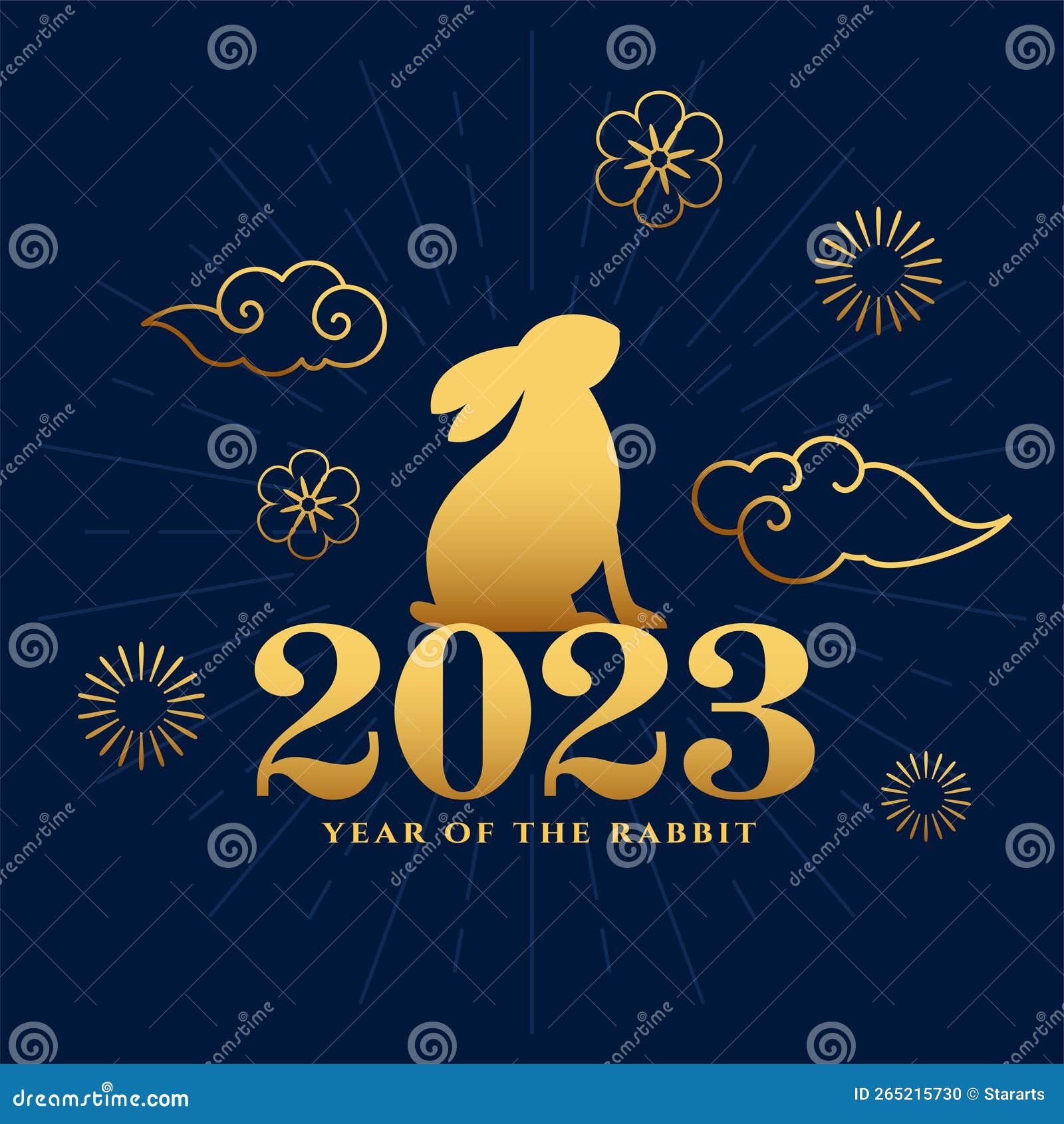 Decorative 2023 Chinese Year of Rabbit Wishes Card Stock Vector ...