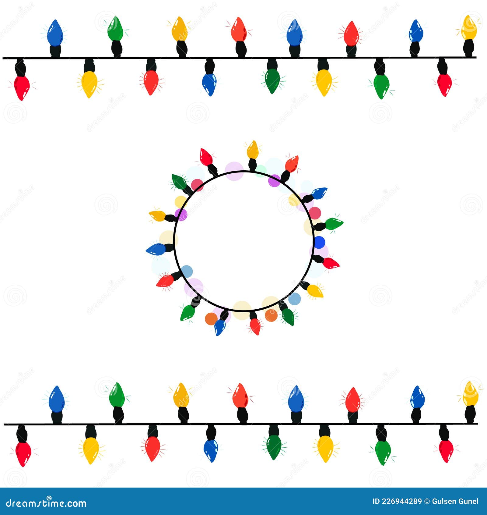 Decorative Christmas Lights. Circle Frame and Linear Frame Design Stock ...