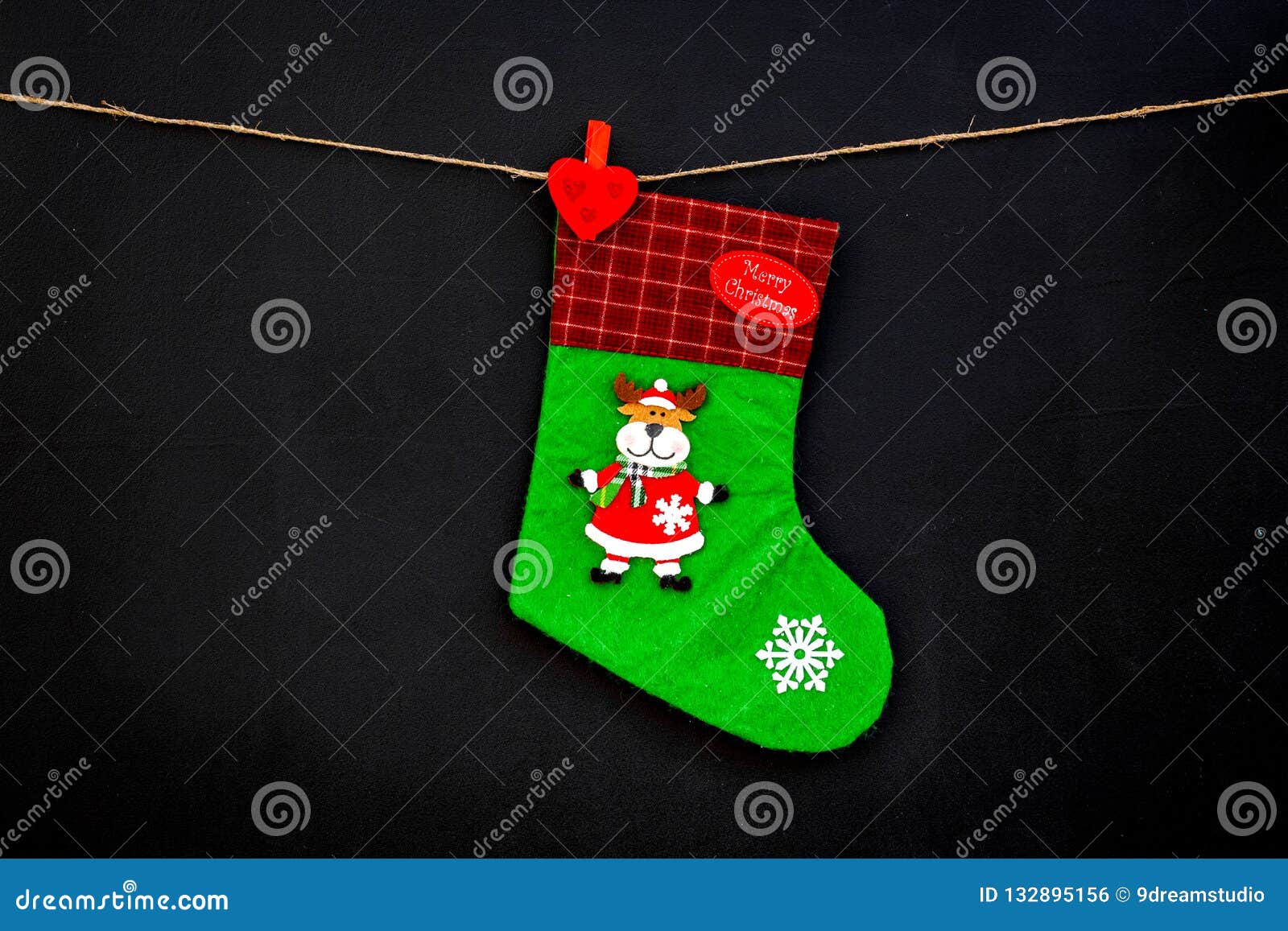 Decorative Christmas Socks. Empty Socks for Gift Hanging Off a Thread ...