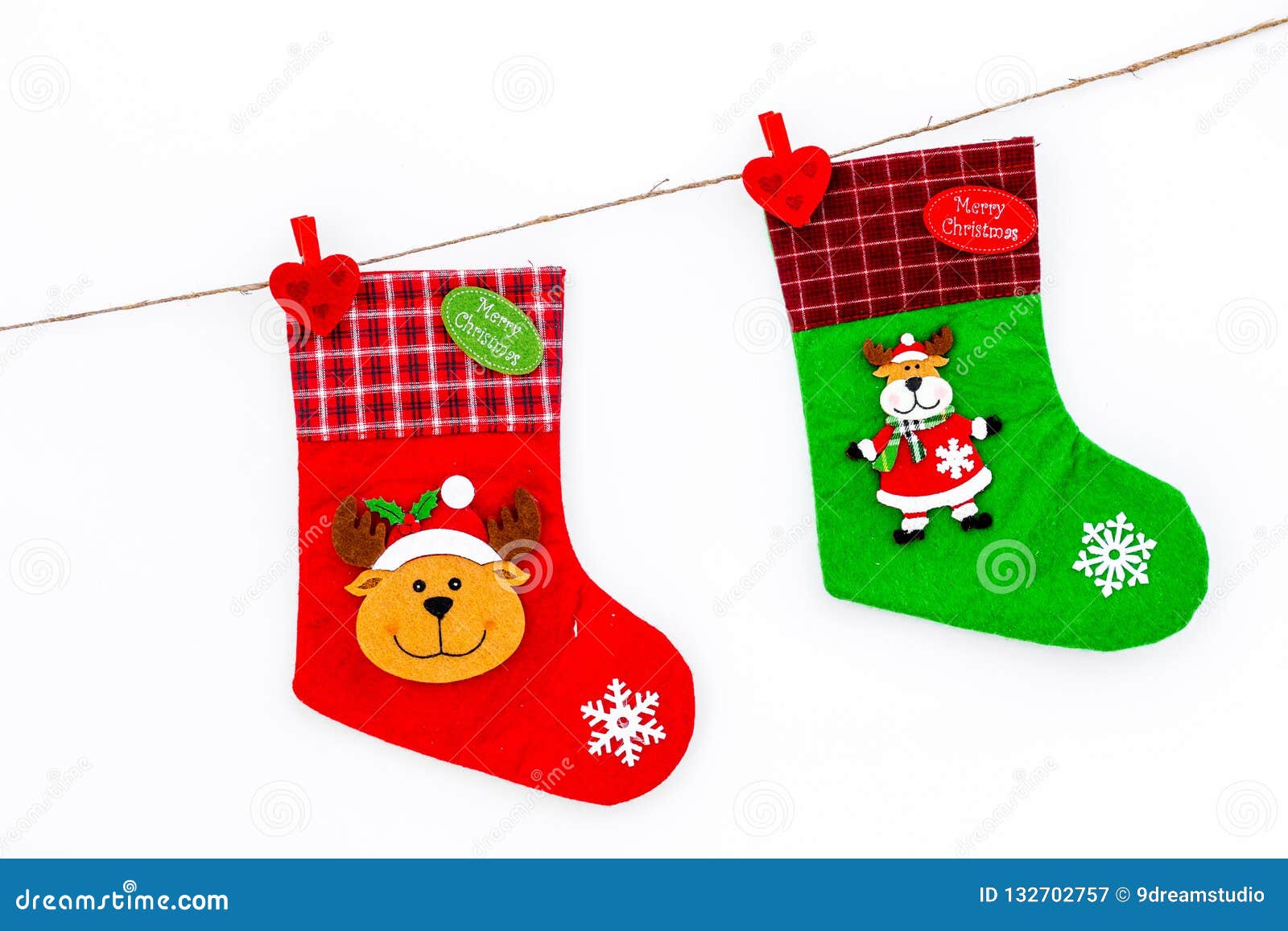 Decorative Christmas Socks. Empty Socks for Gift Hanging Off a Thread ...
