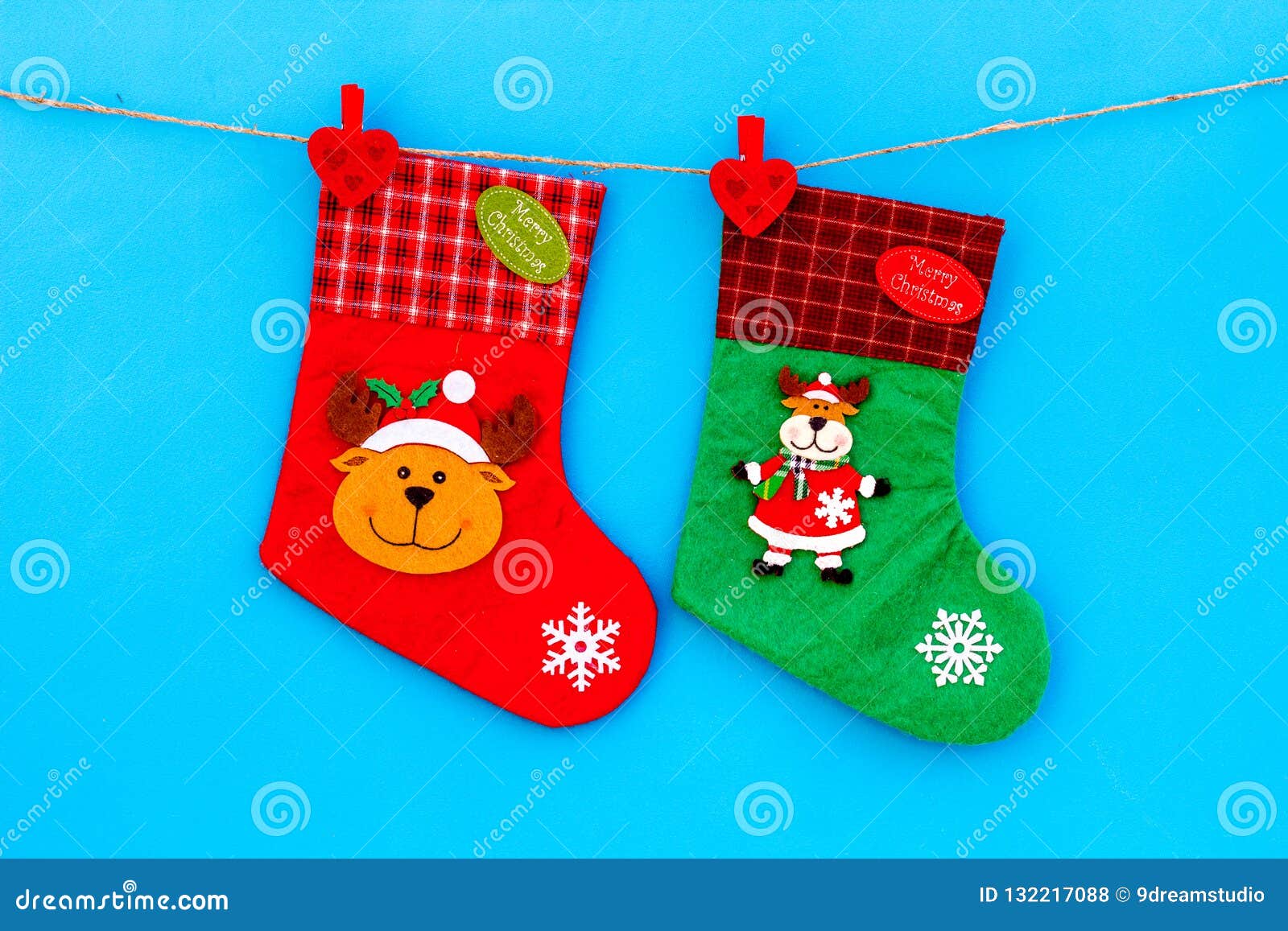 Decorative Christmas Socks. Empty Socks for Gift Hanging Off a Thread ...