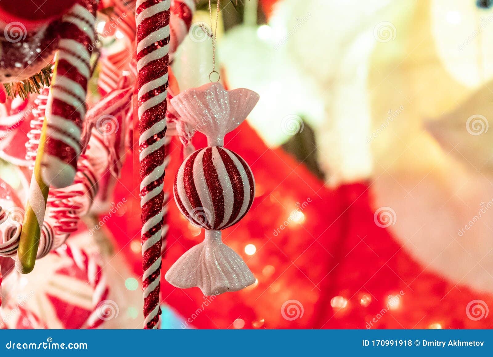 Decorative Christmas Toy in a Form of a Large Candy with Red Stripes on ...