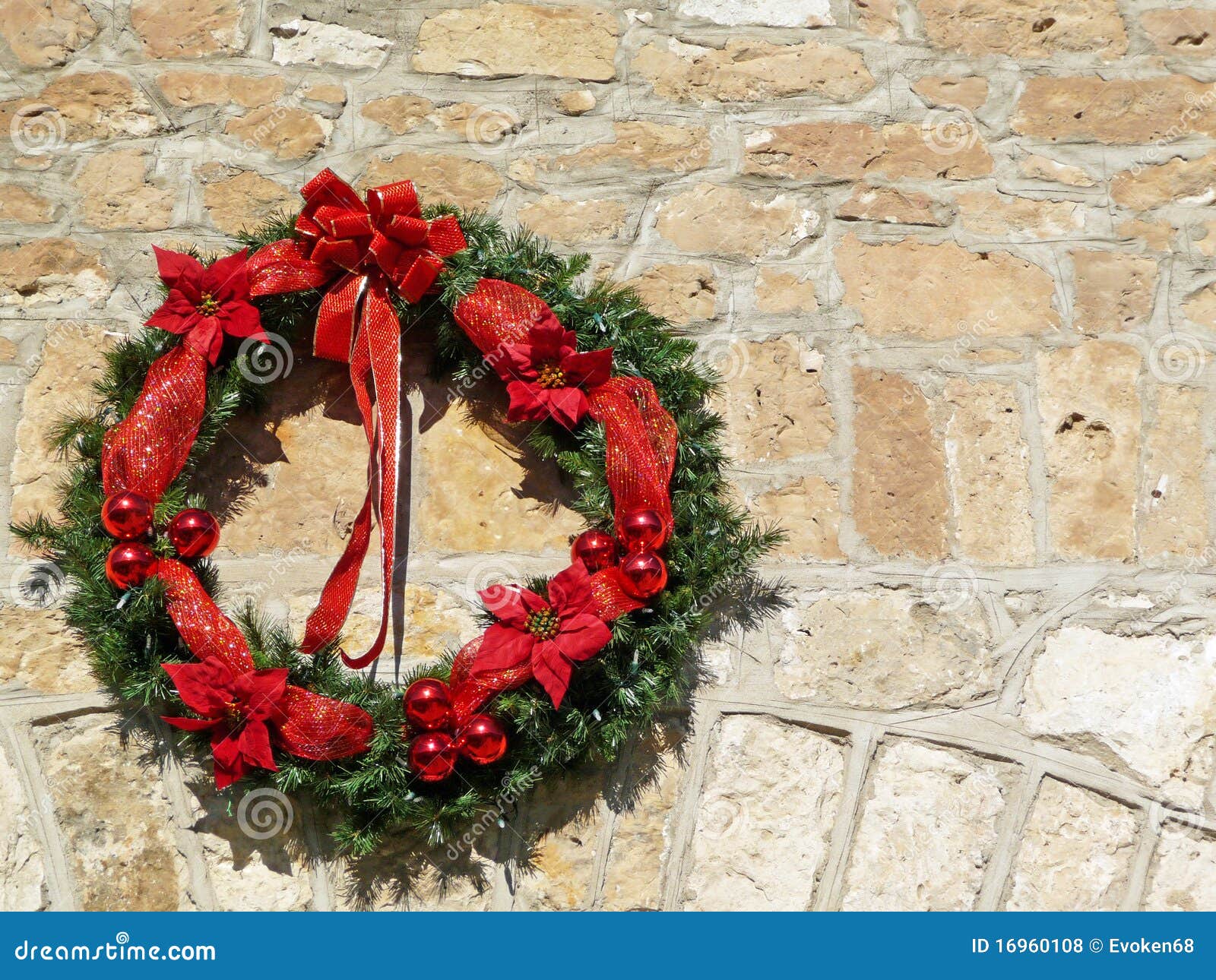 Decorative Christmas Wreath on Vintage Stone Wall Stock Photo - Image ...