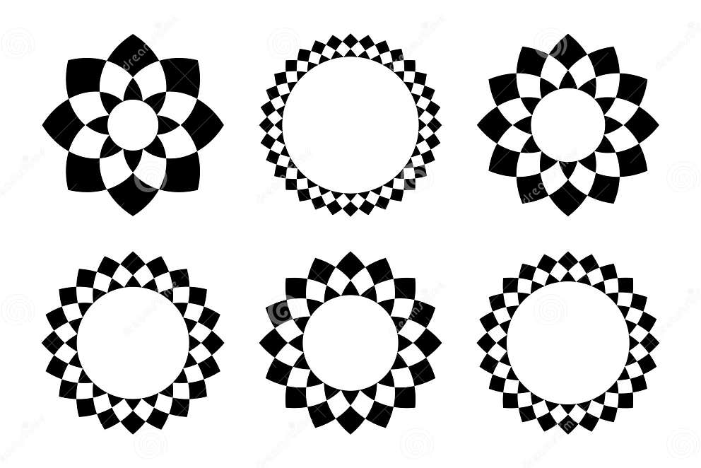 Decorative Circle Design Elements Set. Radial Geometric Patterns Stock ...