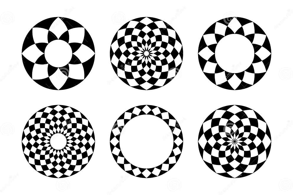 Decorative Circle Design Elements Set. Radial Geometric Patterns Stock ...