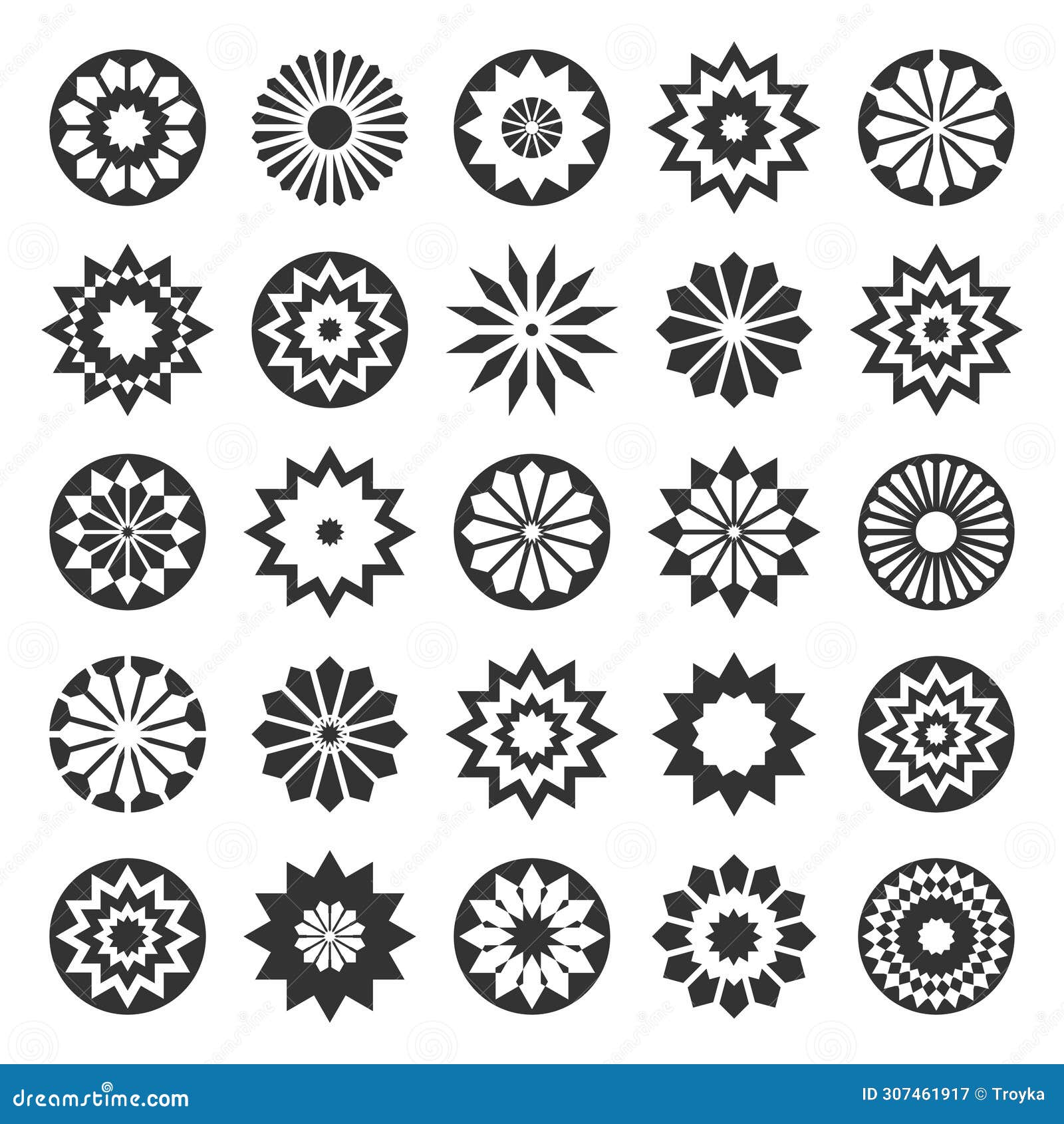 Decorative Circle Icons. Set of Round Radial Design Elements Stock ...