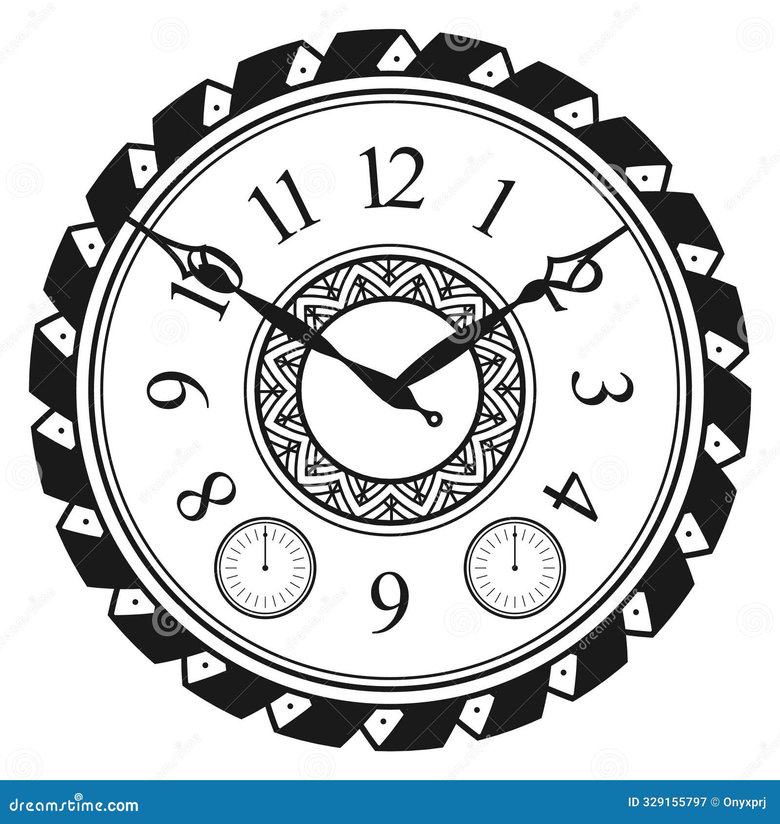 Decorative Clock Black Drawing. Time Watch Face Stock Vector ...