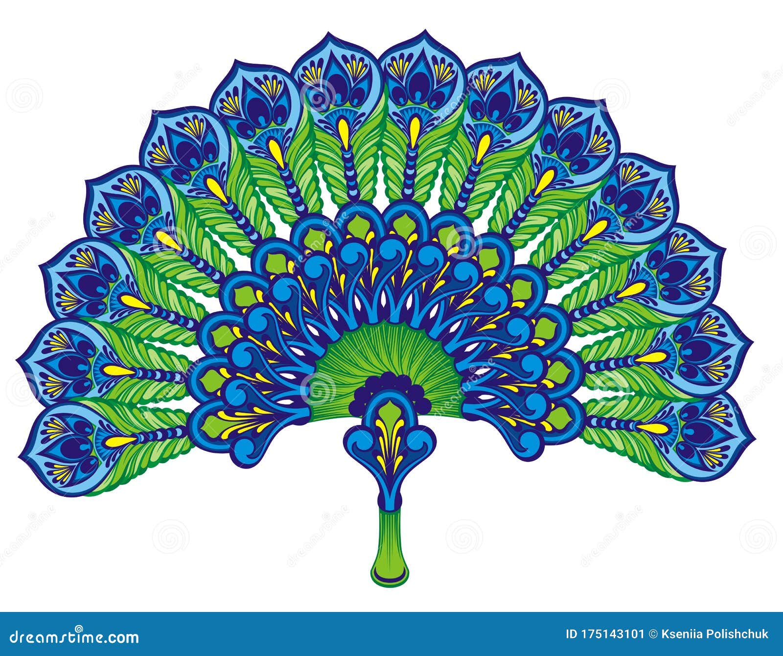 Hand Fan Made Using Peacock Feathers Stock Vector - Illustration of ...