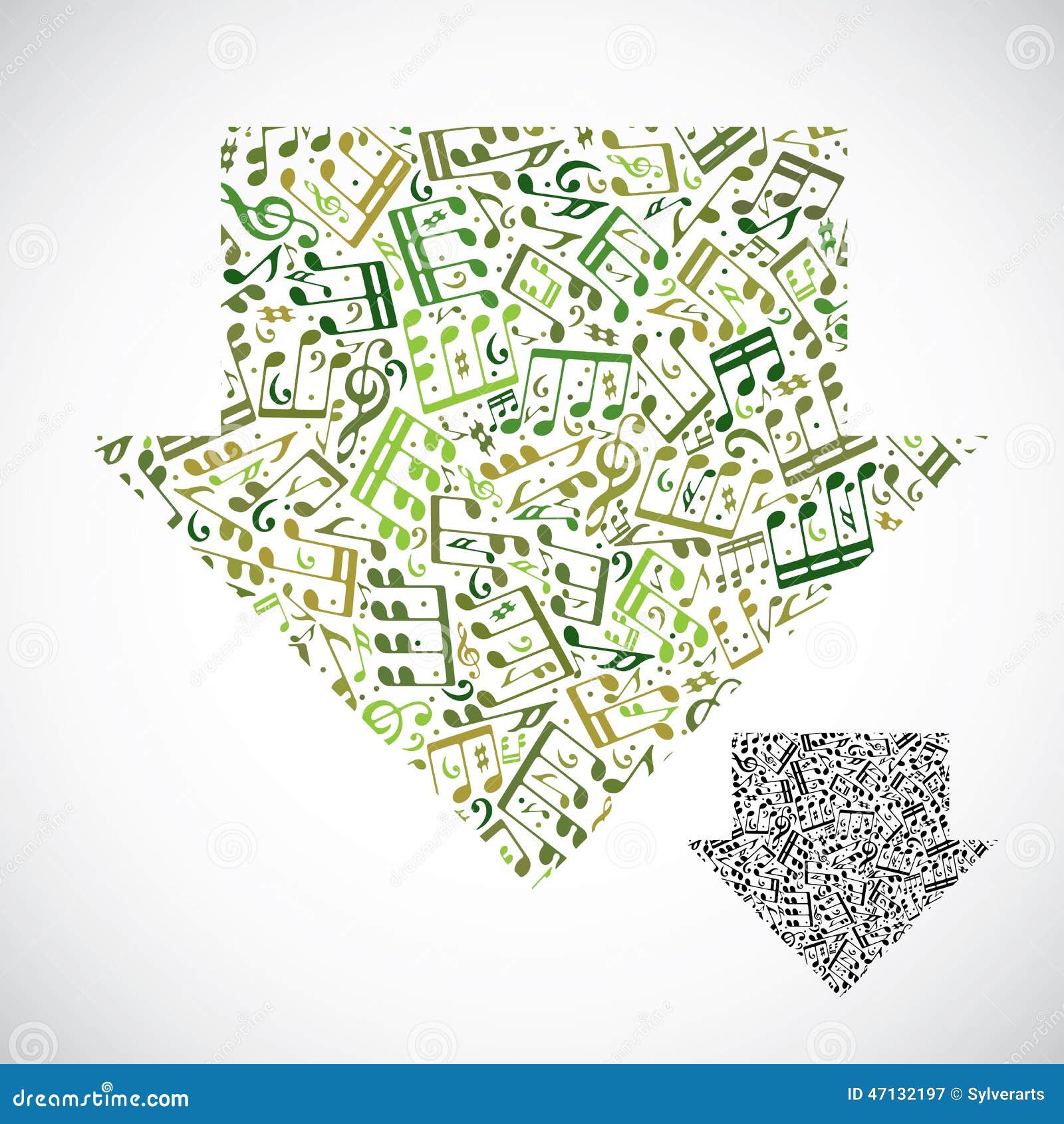 Decorative Colorful Vector Arrow Symbol Filled with Musical Note Stock ...