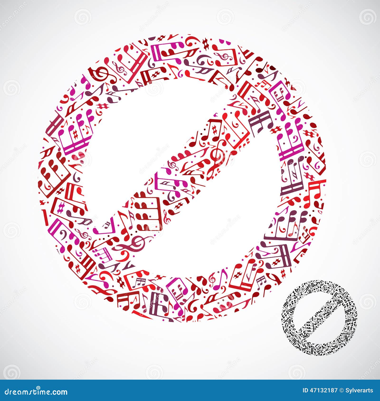 Decorative Colorful Vector Ban Symbol Filled with Musical Notes Stock ...