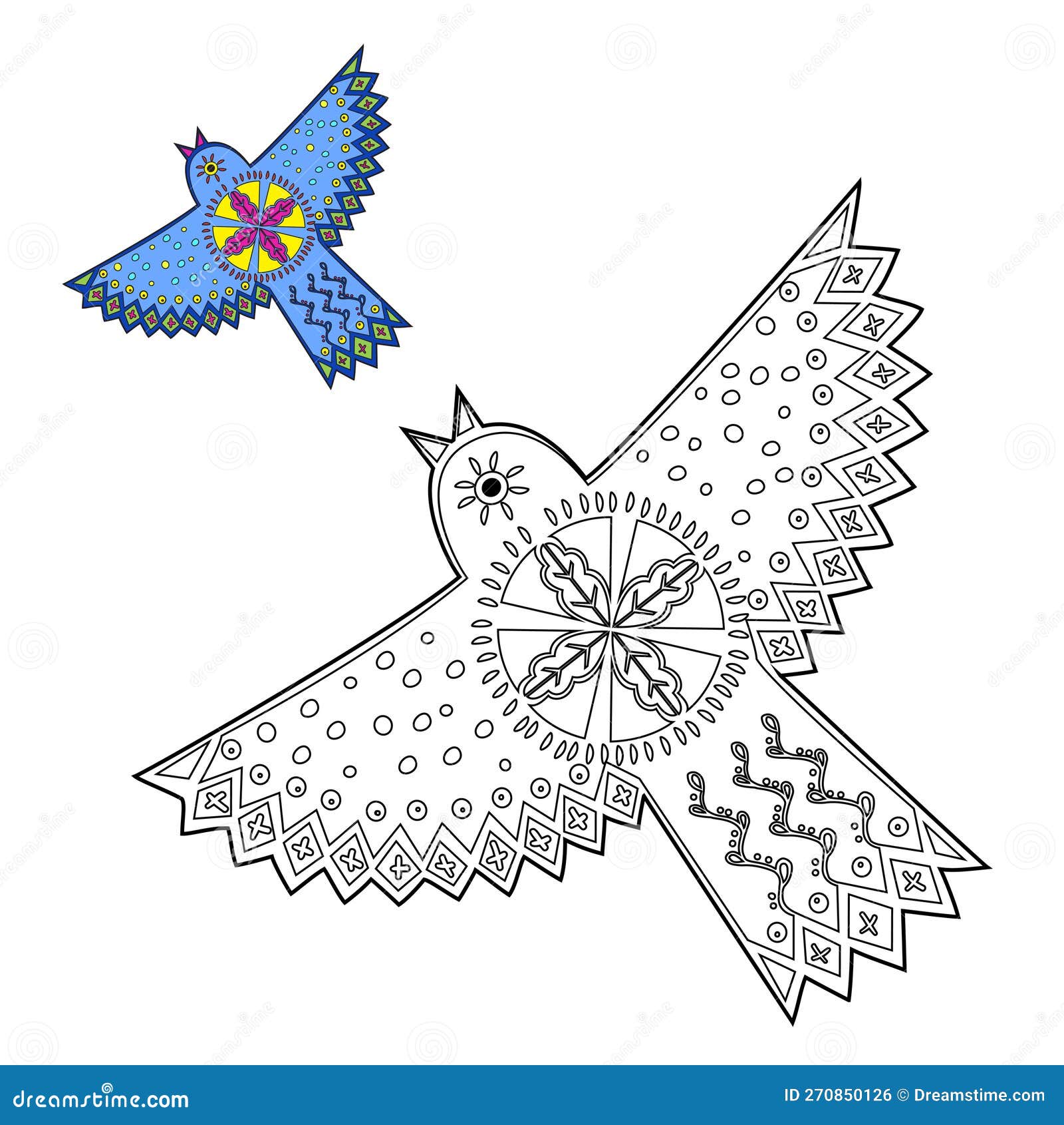 Decorative Coloring Page With Bird, Easter Flying Bird, Tattoo Design ...