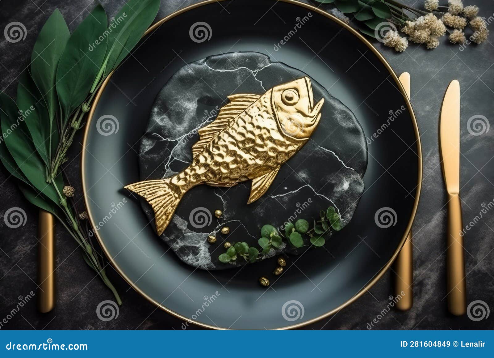 Decorative Concept Artwork Gold Fish for Dinner Stock Illustration ...