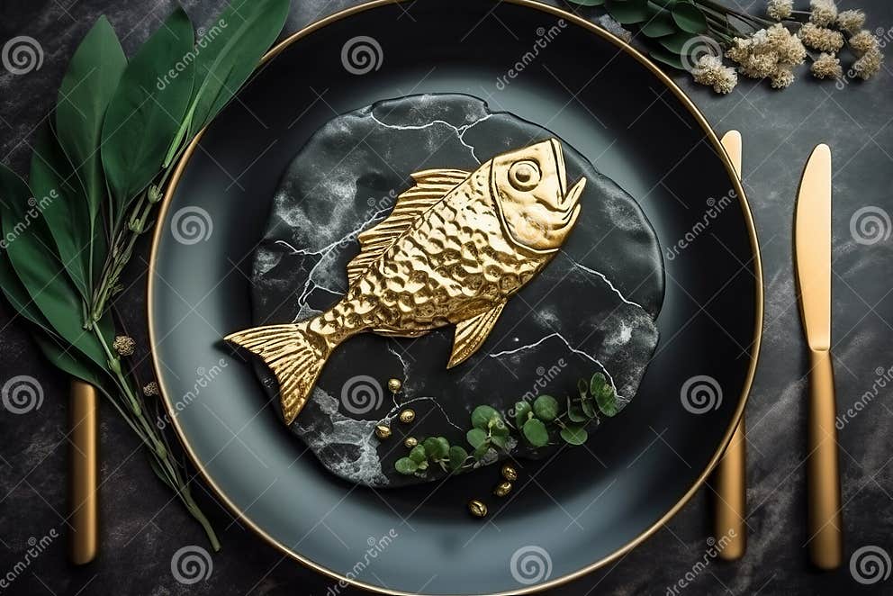 Decorative Concept Artwork Gold Fish for Dinner Stock Illustration ...