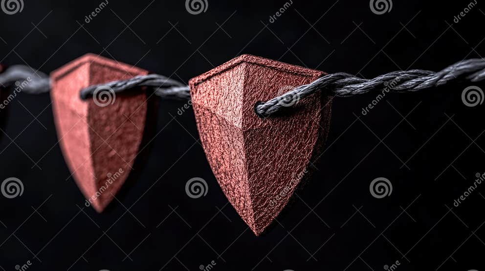 Decorative Copper Shields Hanging on a Rope Dark Background Stock ...
