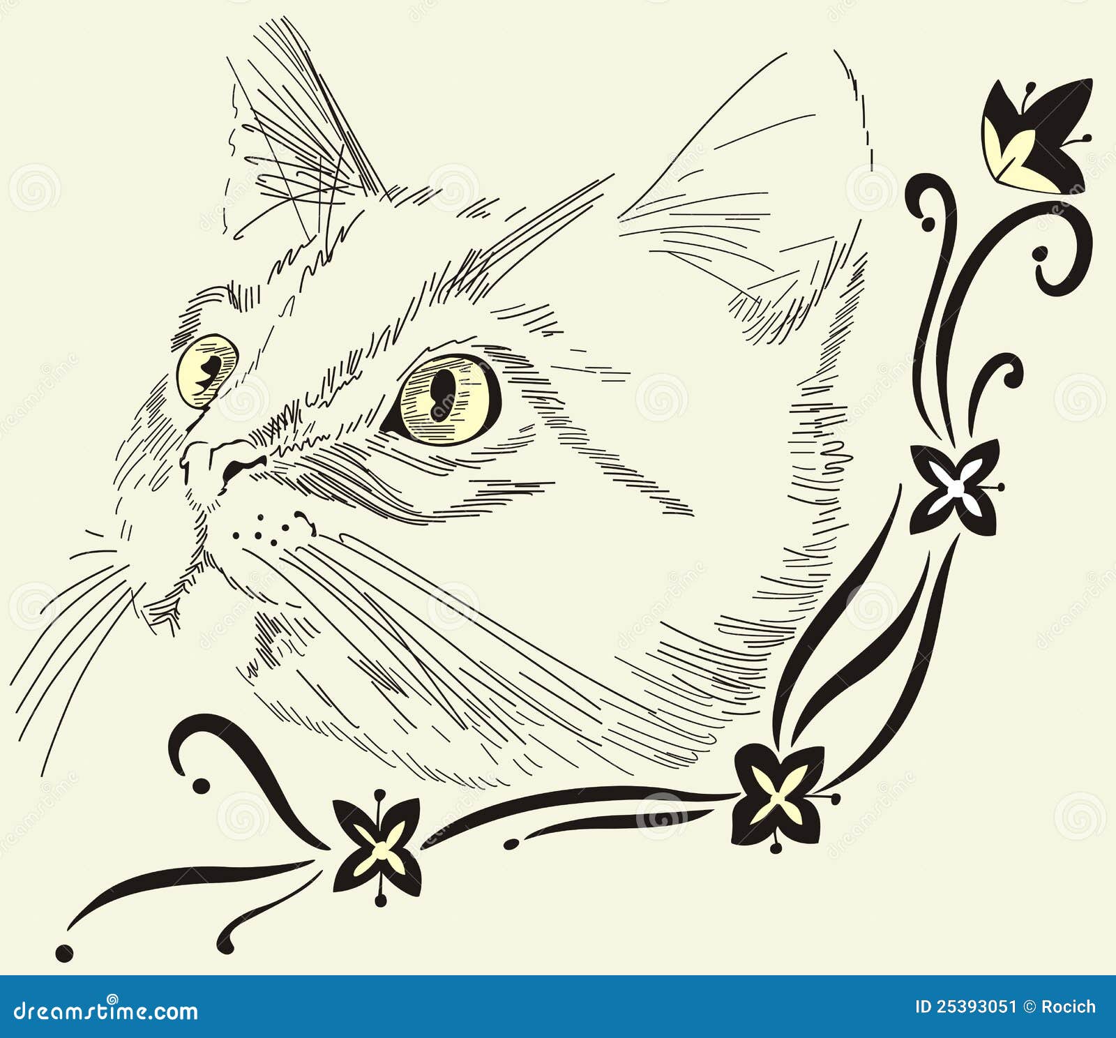 Decorative corner with cat stock vector. Illustration of frame - 25393051