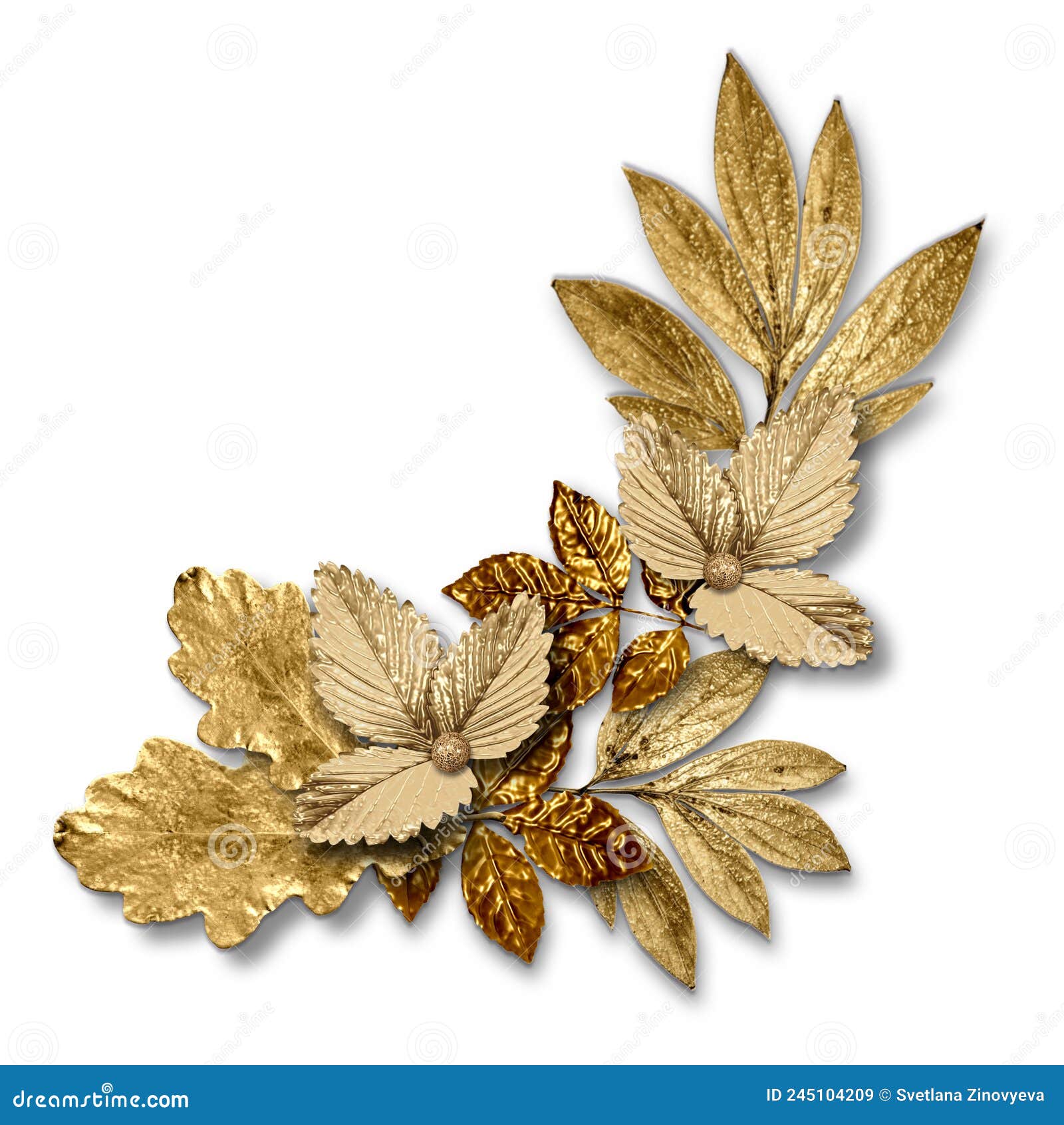Decorative Corner Element Made of Leaves with Golden Texture. 3d Image ...