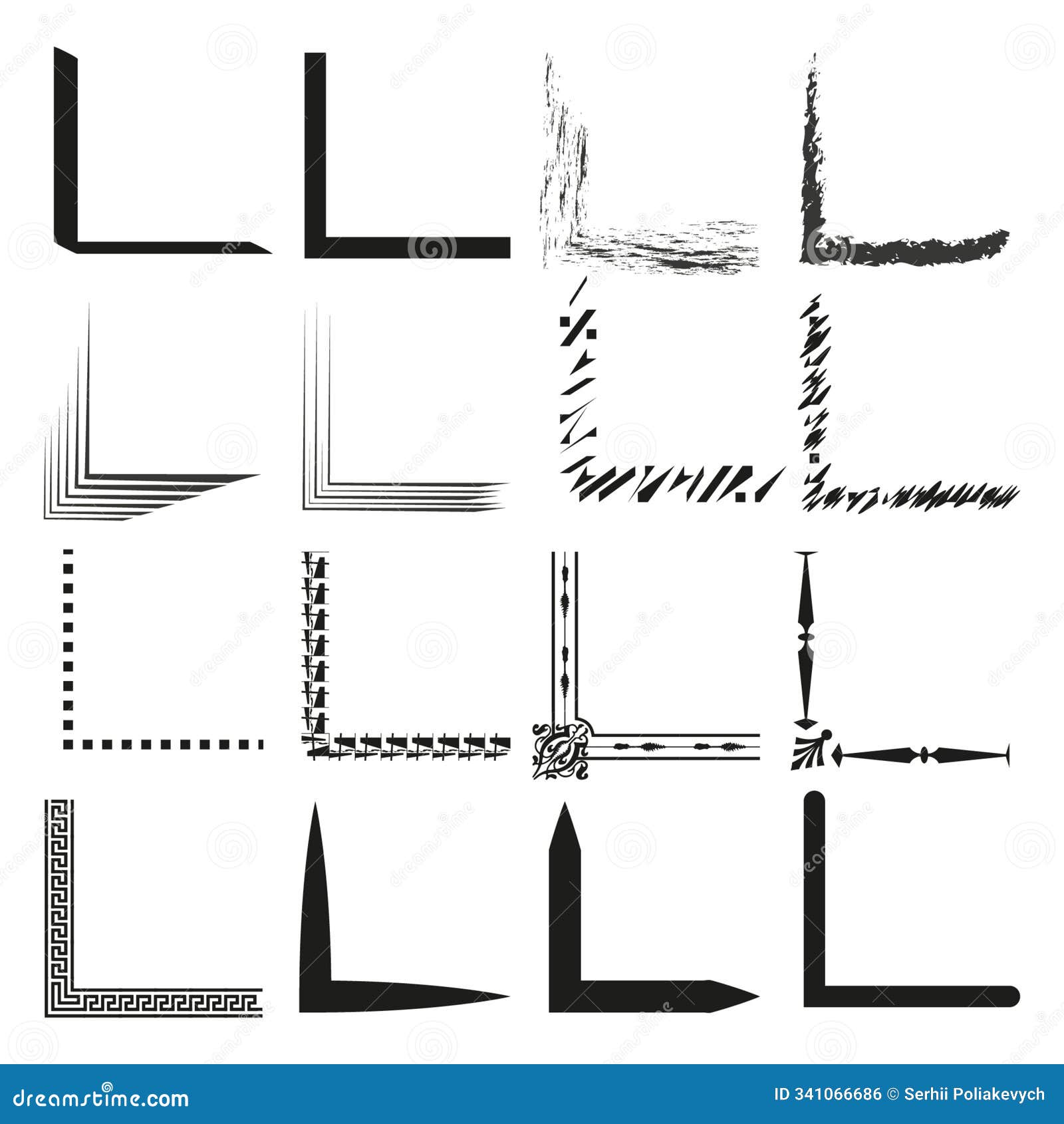 Decorative Corner Set. Geometric Corner Frames. Black Vector Elements ...