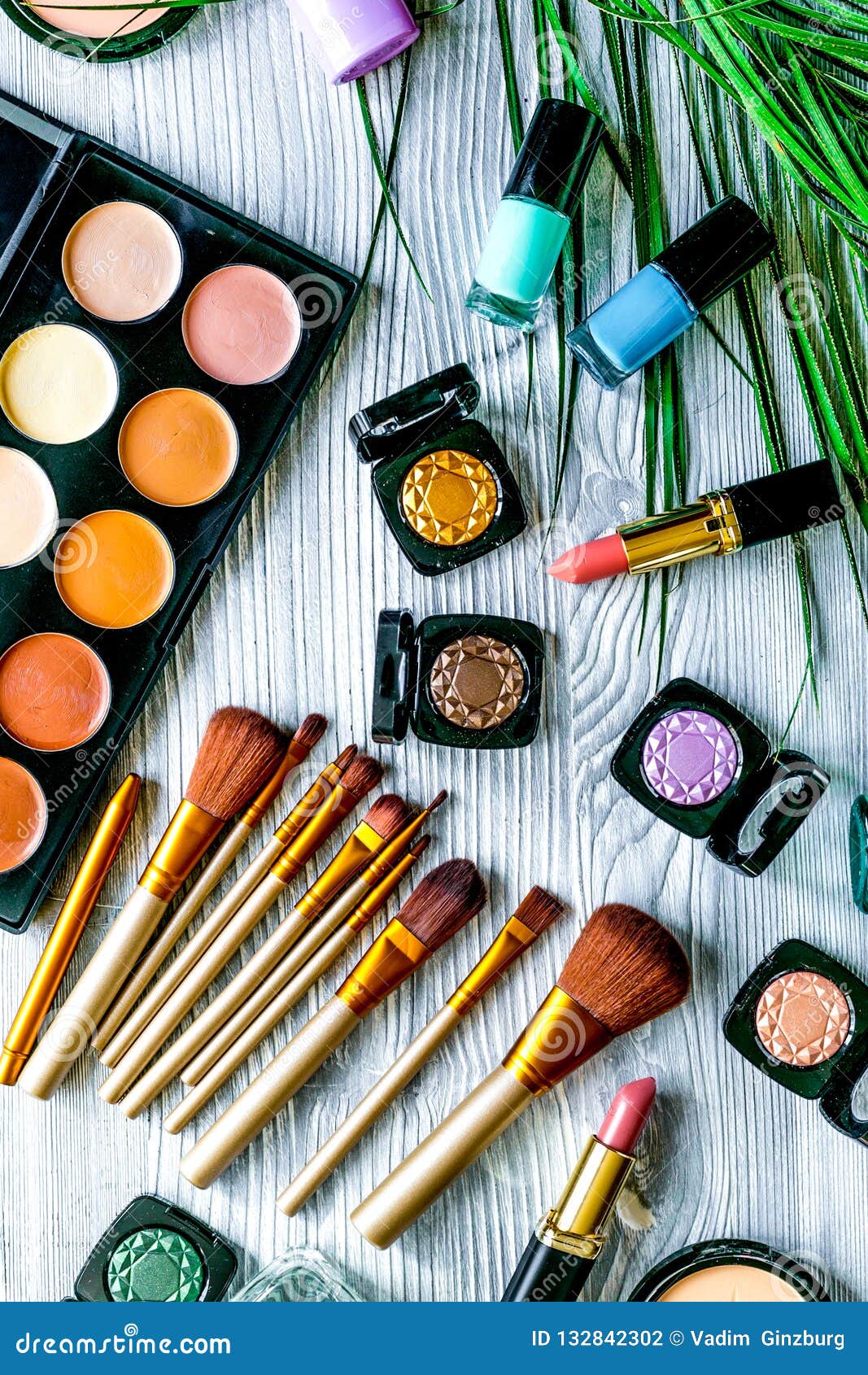 Decorative Cosmetics Pattern on Gray Background Top View Stock Photo ...