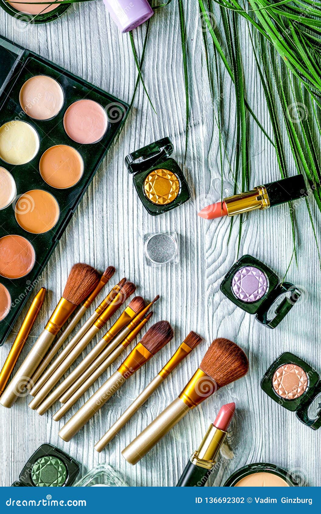 Decorative Cosmetics Pattern on Gray Background Top View Stock Photo ...