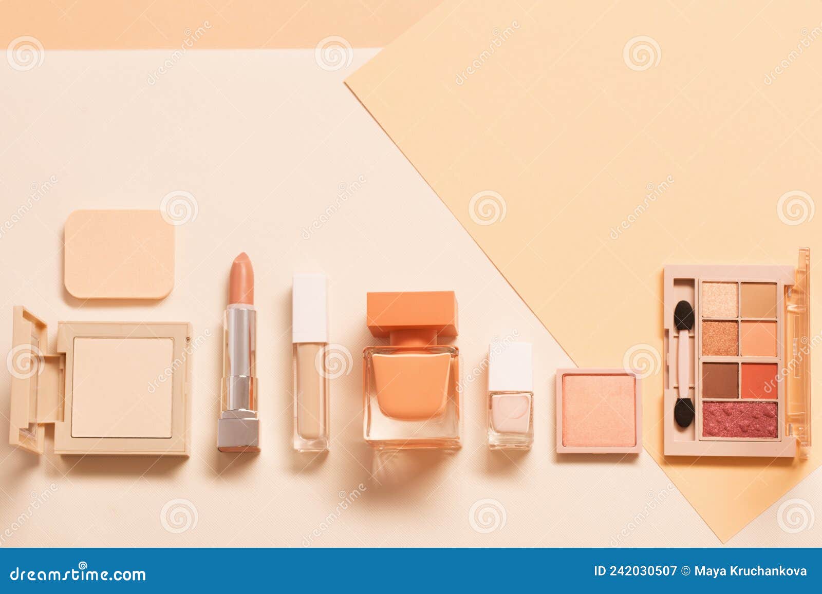 Cosmetics with Perfume on Pastel Background Stock Image - Image of ...