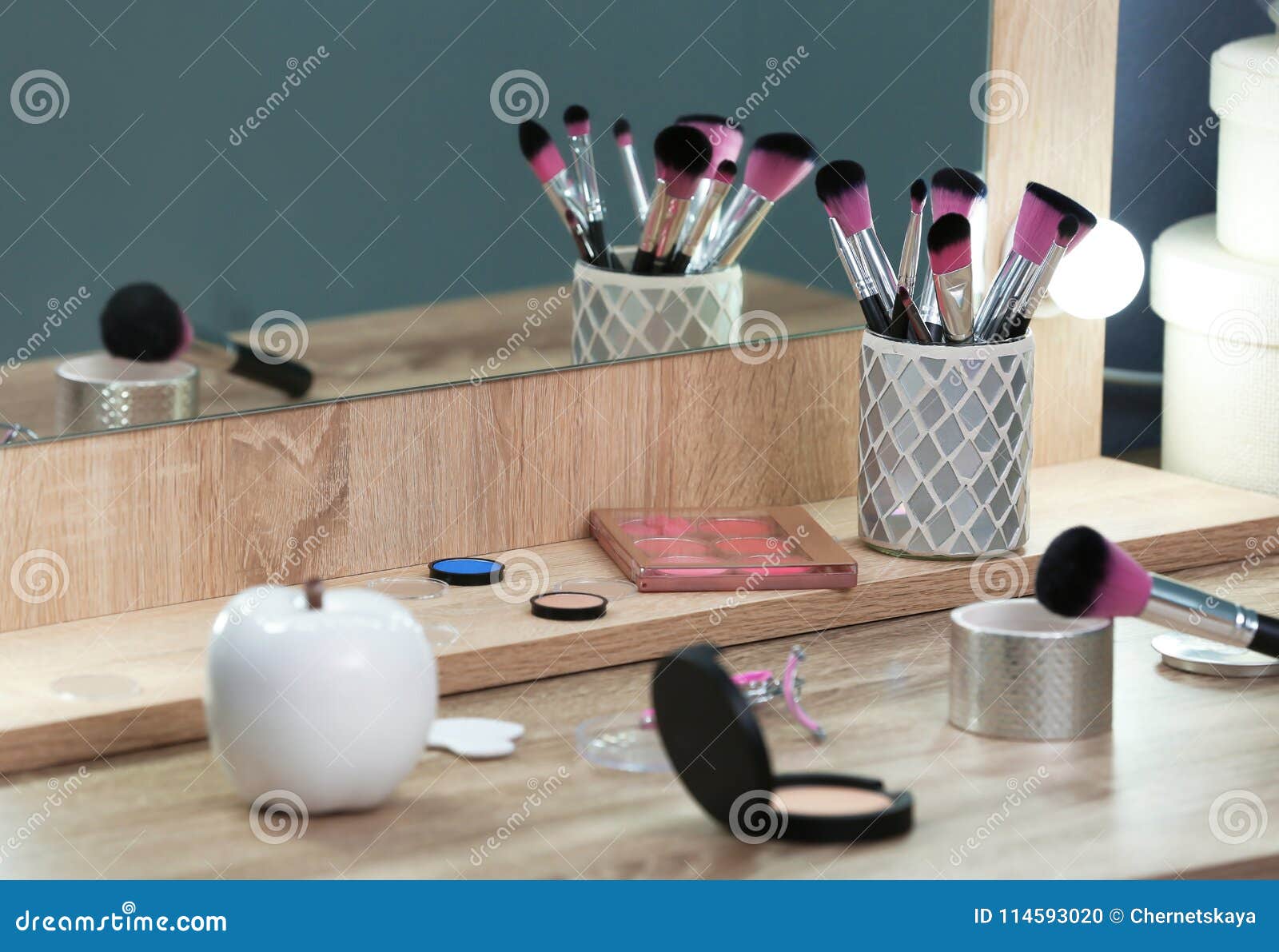 Decorative Cosmetics and Tools on Dressing Table Stock Photo - Image of ...