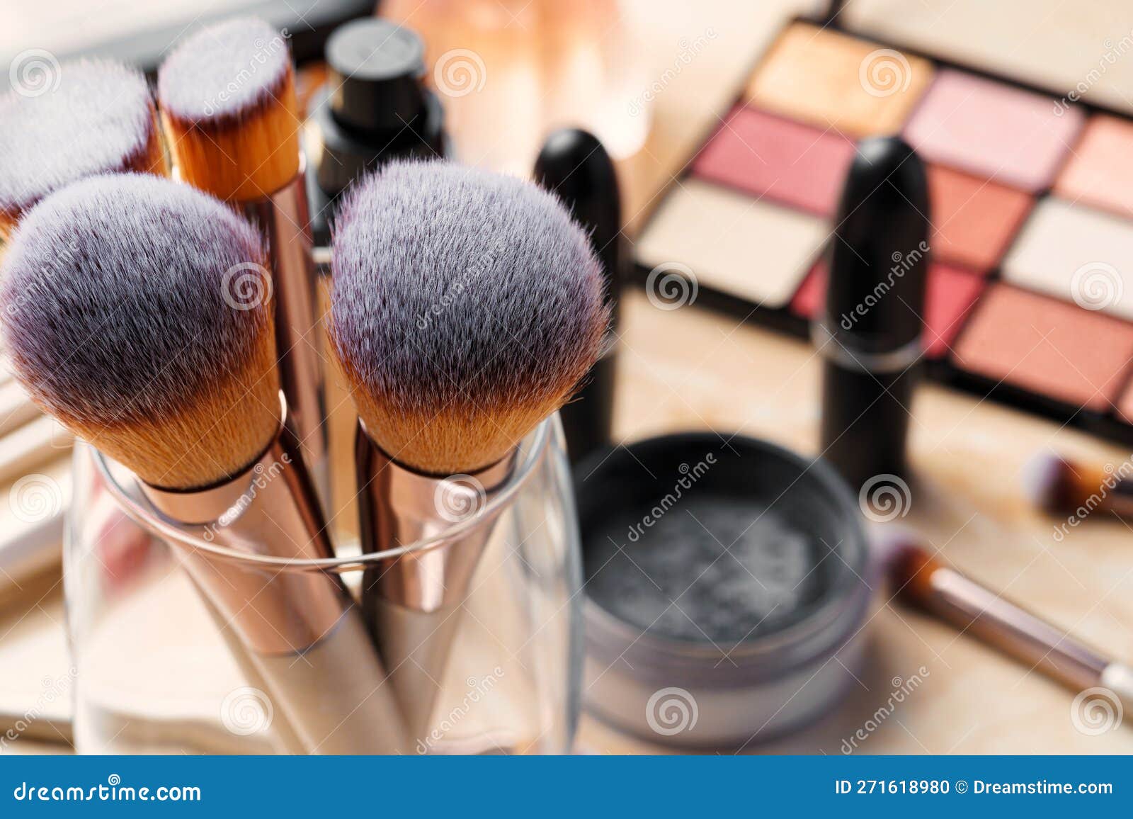 Decorative Cosmetics and Tools on Dressing Table in Makeup Room Stock ...