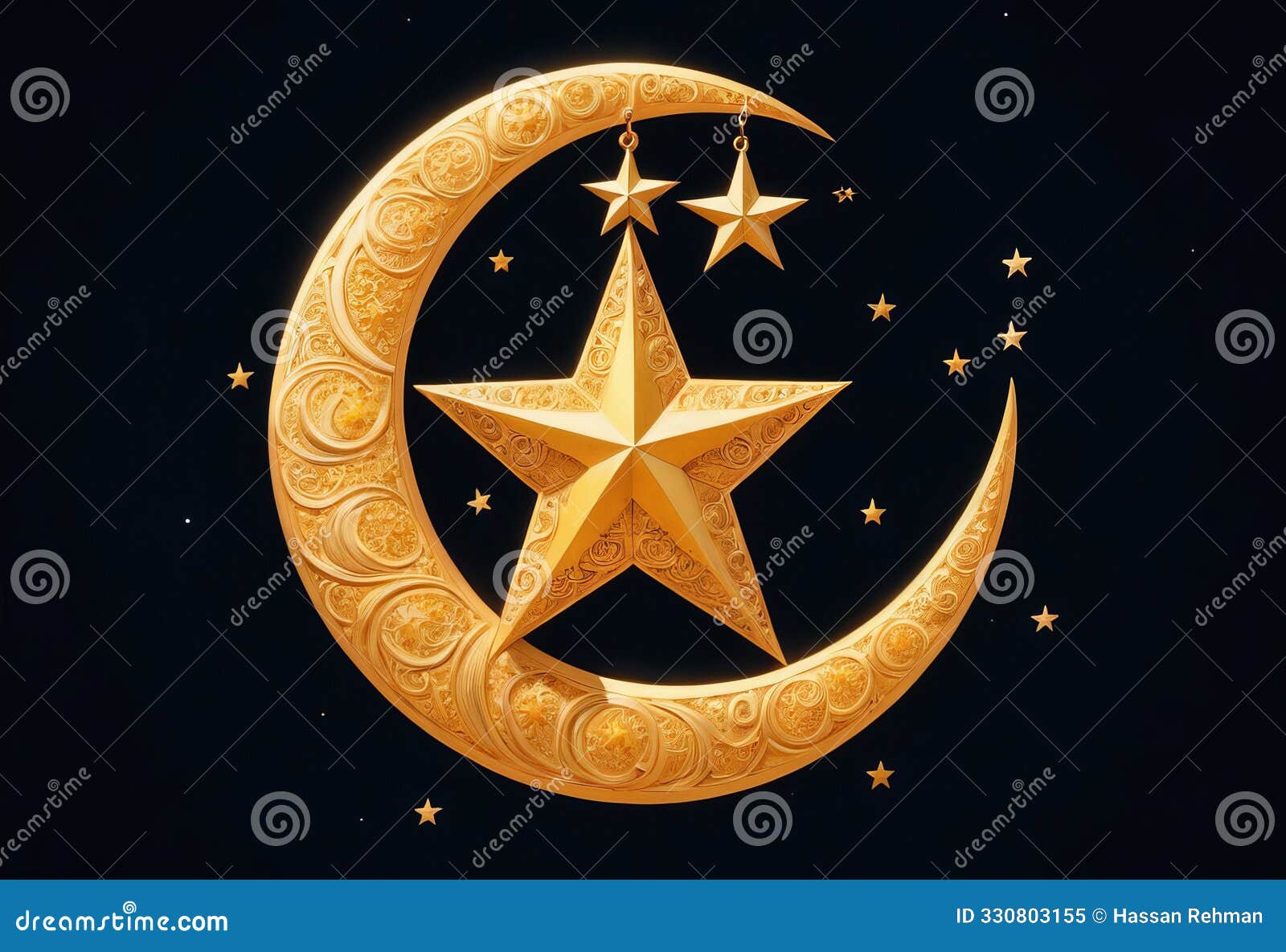 A Decorative Crescent Moon with a Large Star in the Center Stock ...