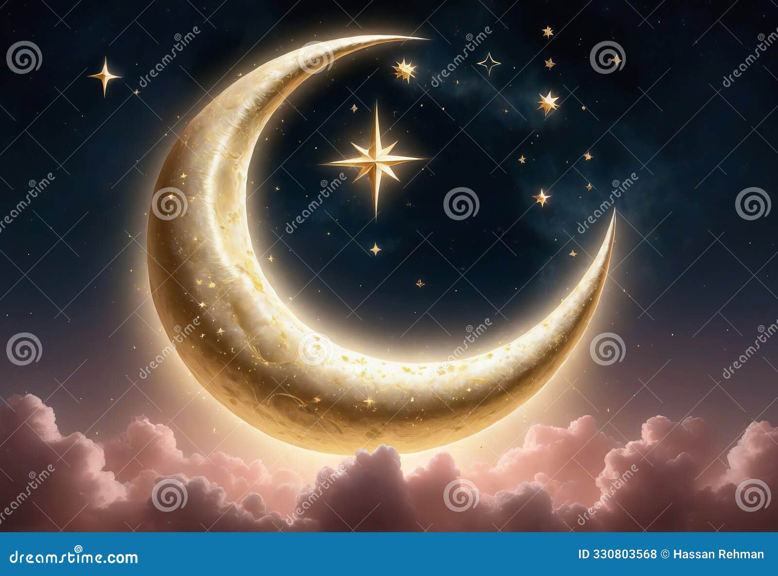 A Decorative Crescent Moon with a Large Star in the Center Stock ...