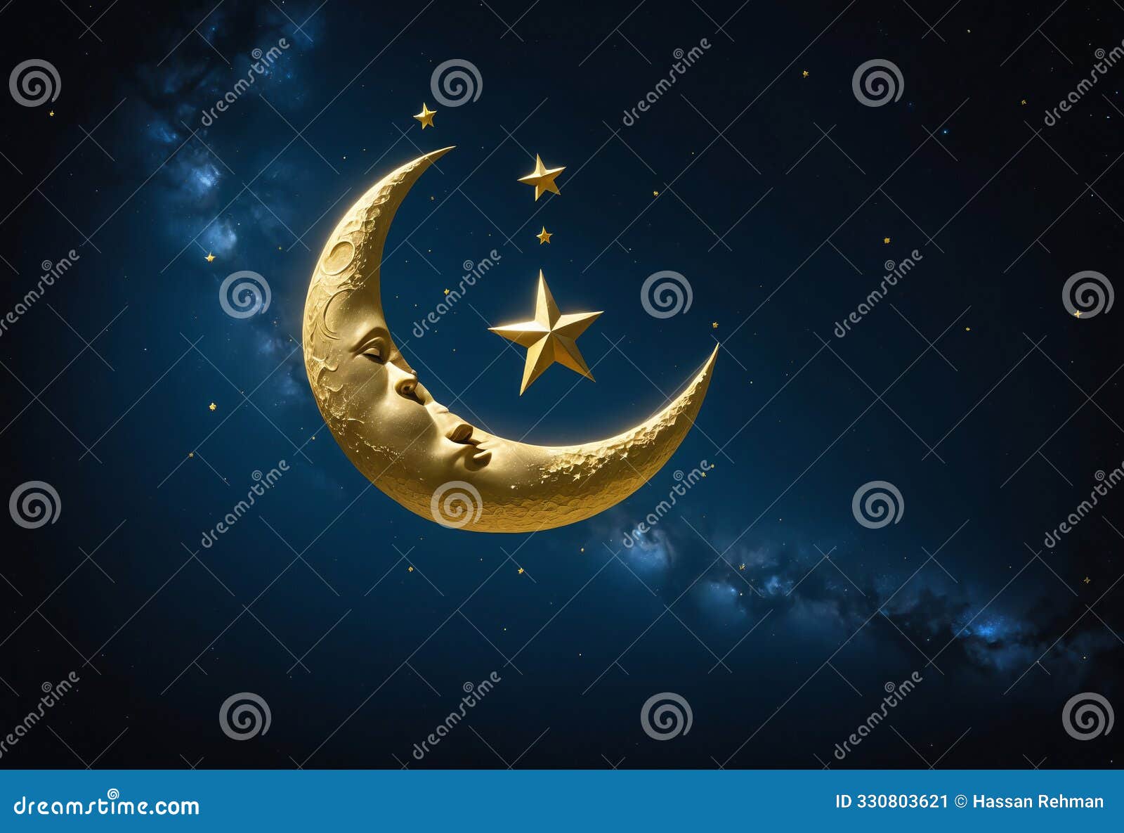 A Decorative Crescent Moon with a Large Star in the Center Stock ...