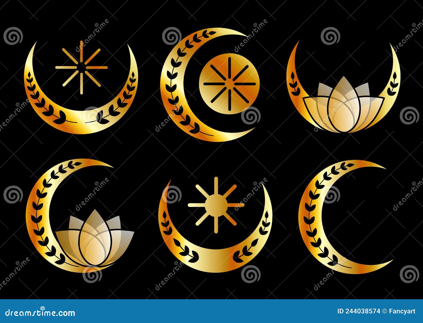 Decorative Sun, Crescent And Flowers. Astrology Symbol And Mystic ...