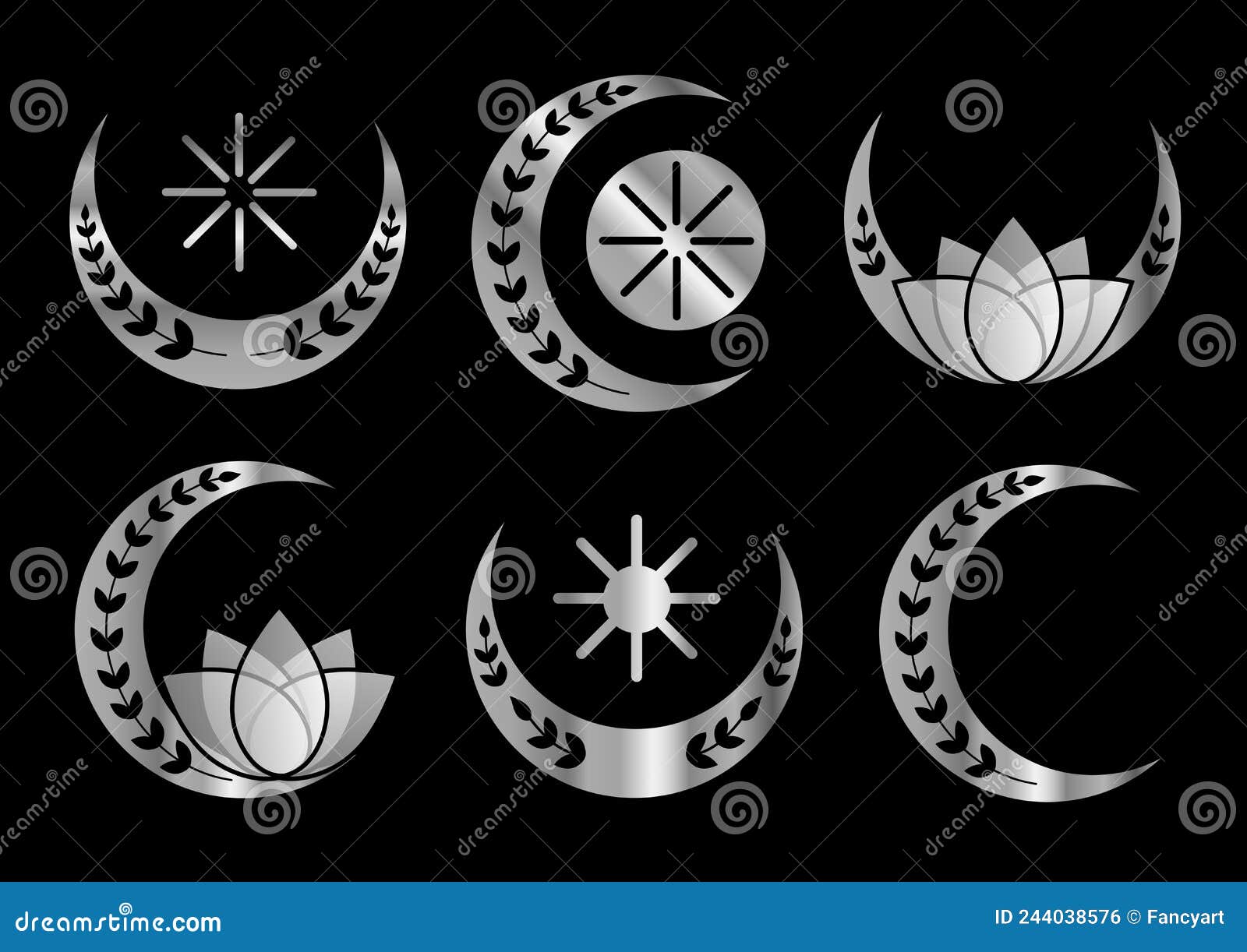 Decorative Sun, Crescent And Flowers. Astrology Symbol And Mystic ...