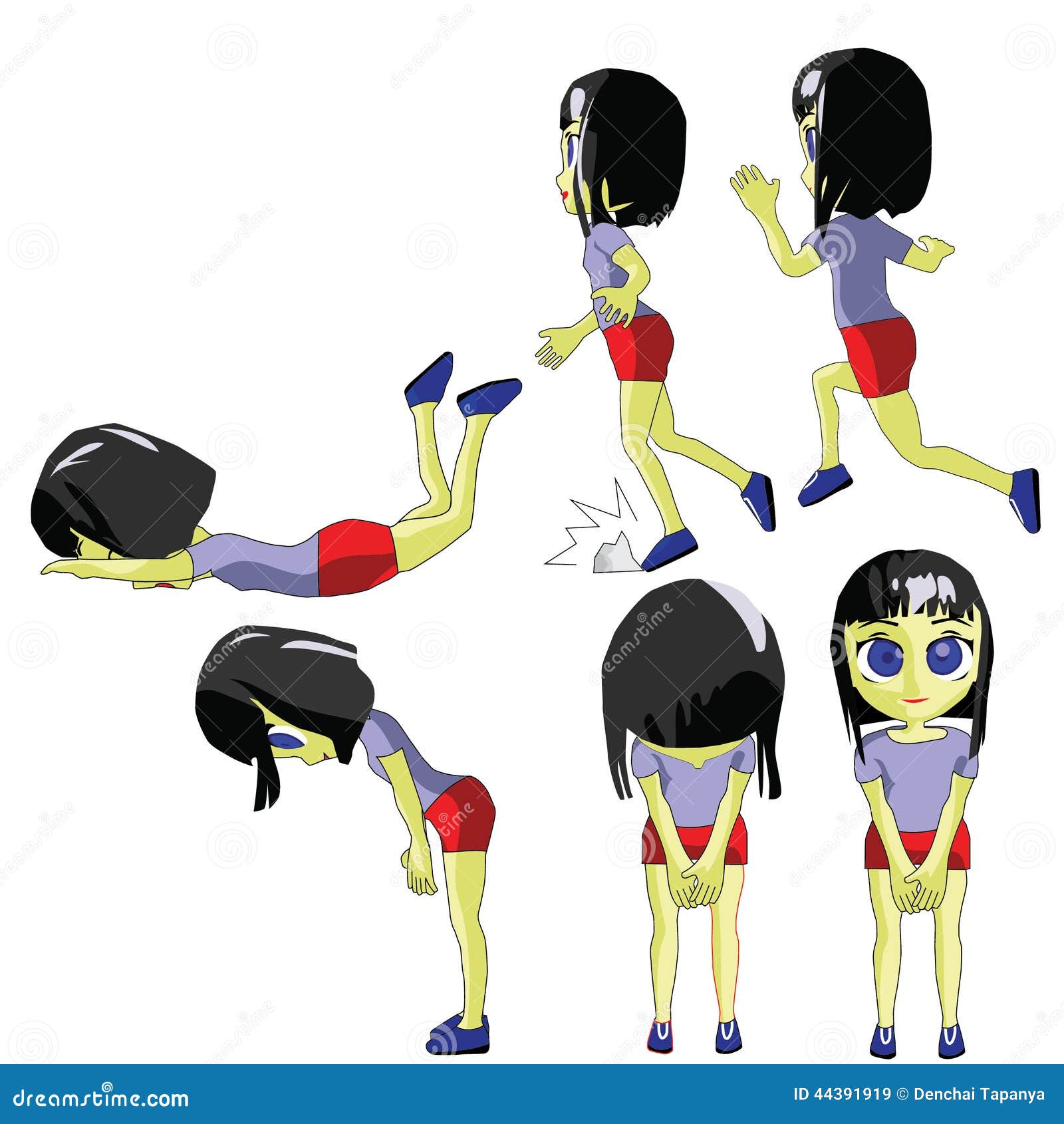 Decorative Design Vector Little Girl Run and Fall Stock Vector ...