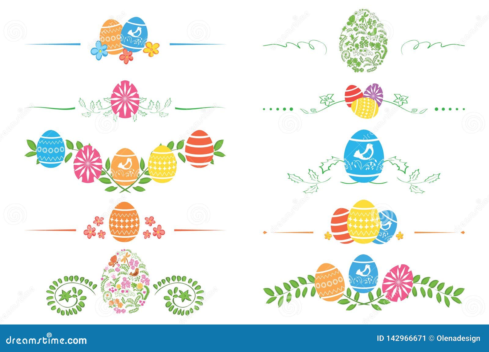 Decorative Dividers with Colored Eggs for Easter Holiday - Vector Set ...