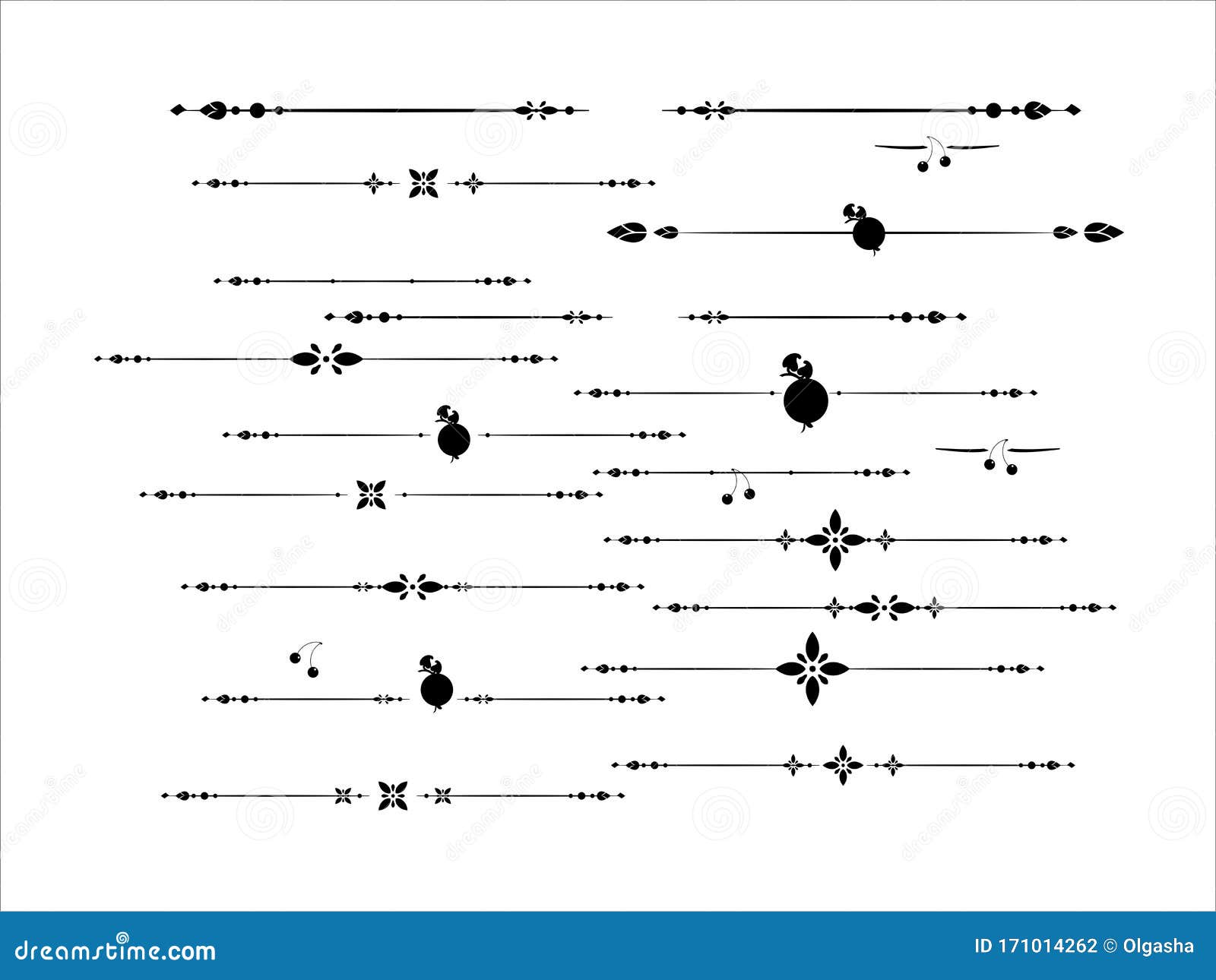 Decorative Dividers, Text Break Element Set with Berries and Flowers ...